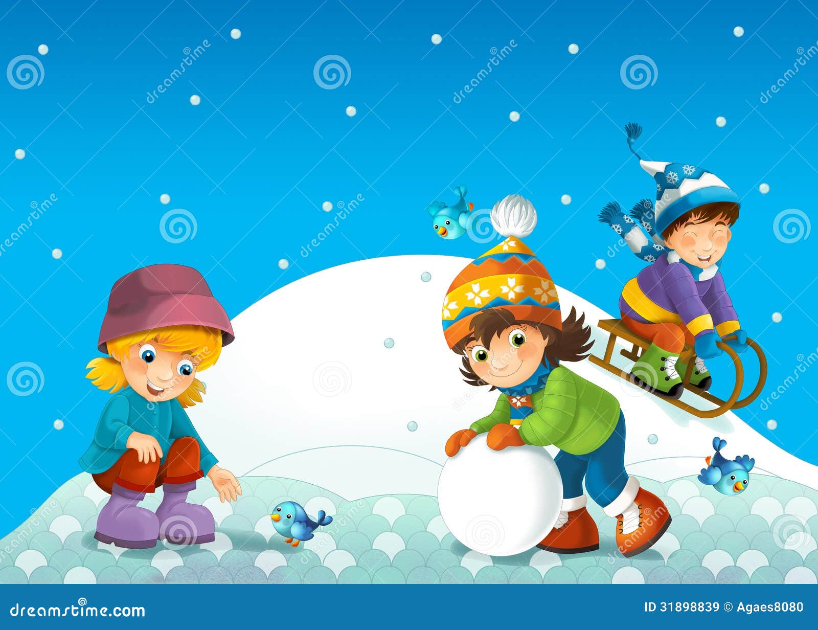 Das Kind Im Winter Auf Dem Schlitten Stock Abbildung - Illustration von ...