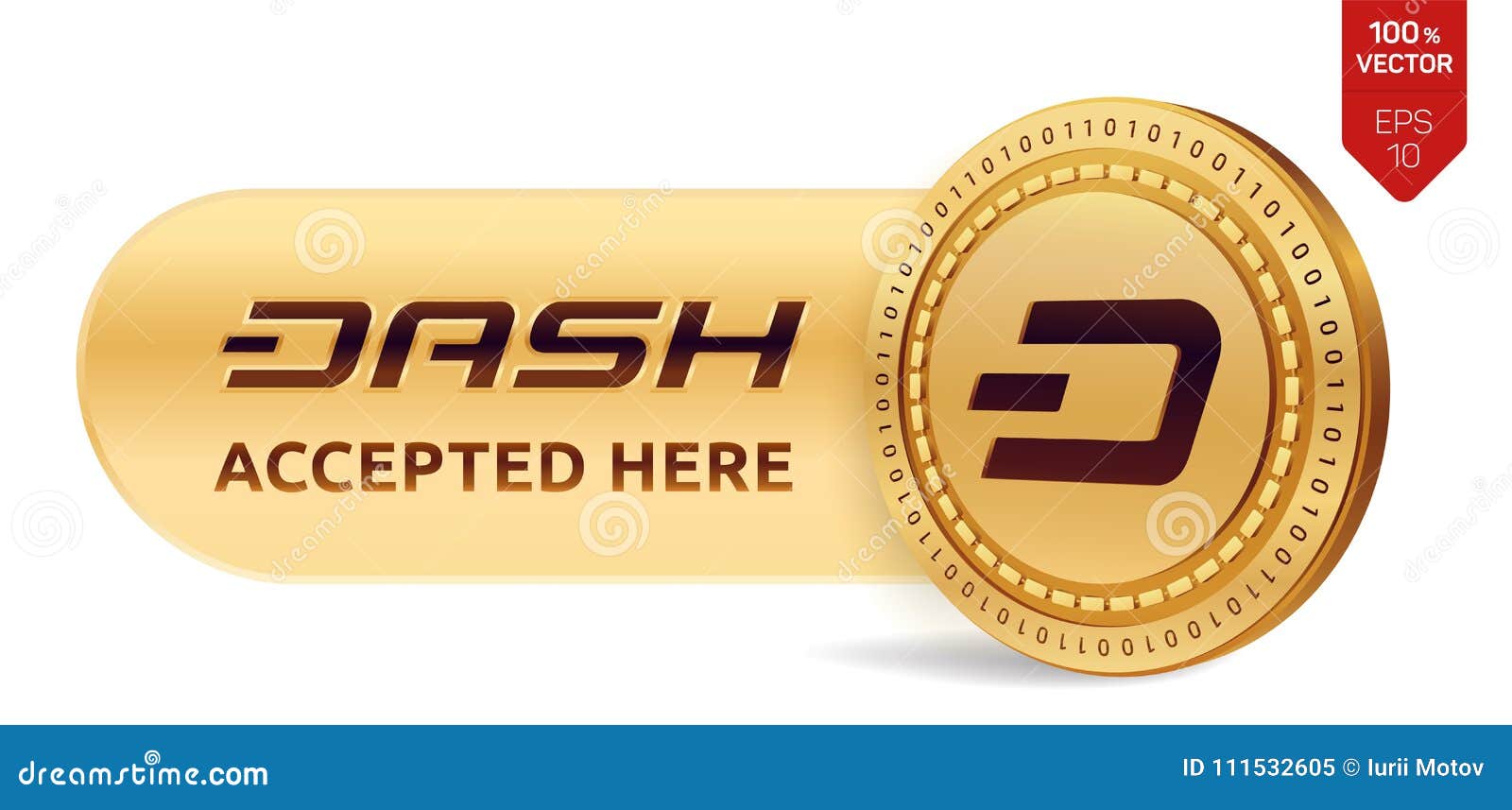 Dash. Accepted Sign Emblem. Crypto Currency. Golden Coins With Dash ...