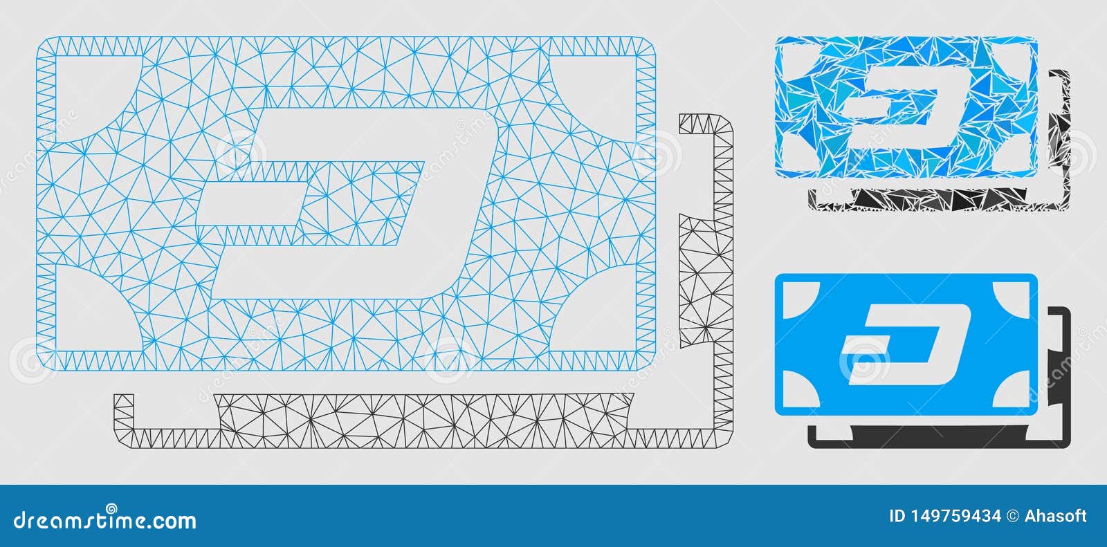 Dash Banknotes Vector Mesh Wire Frame Model and Triangle Mosaic Icon ...
