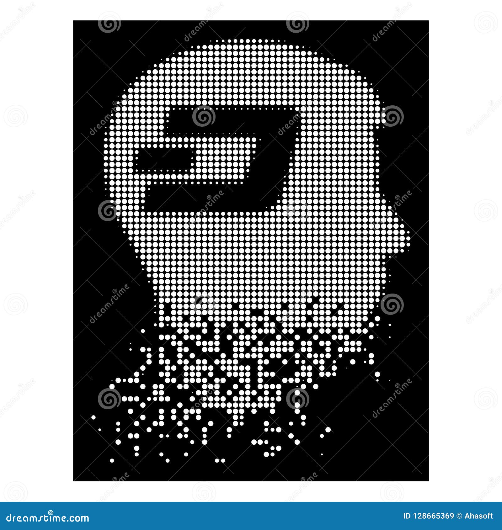 White Dissipated Dotted Halftone Dash Brain Icon Stock Vector ...