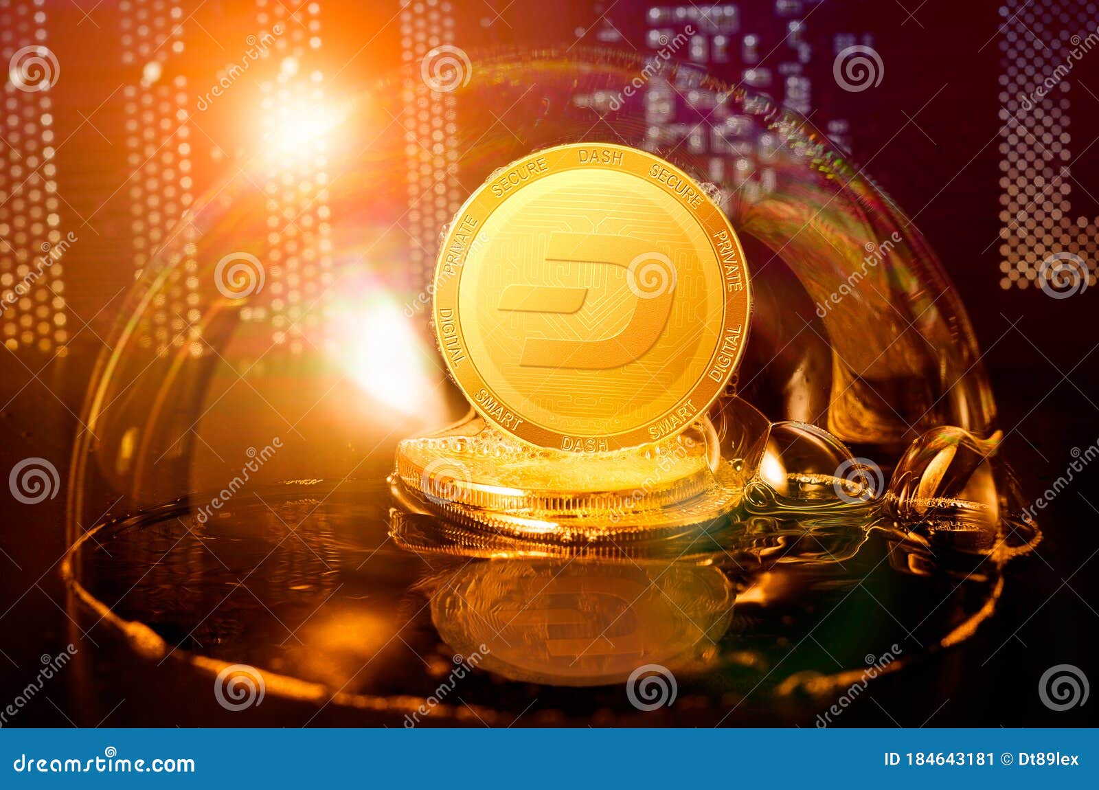 DASH coin in a soap bubble stock image. Image of bubble - 184643181