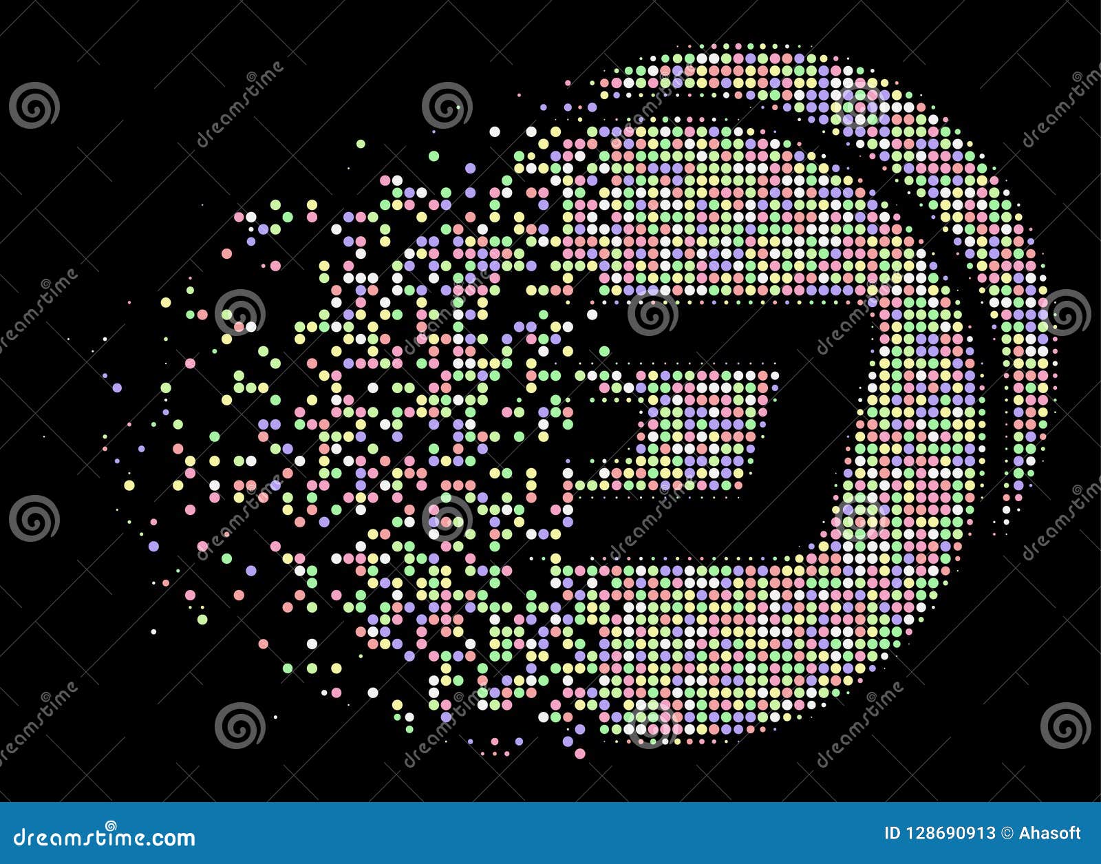Bright Fractured Pixel Halftone Dash Coins Icon Stock Vector ...