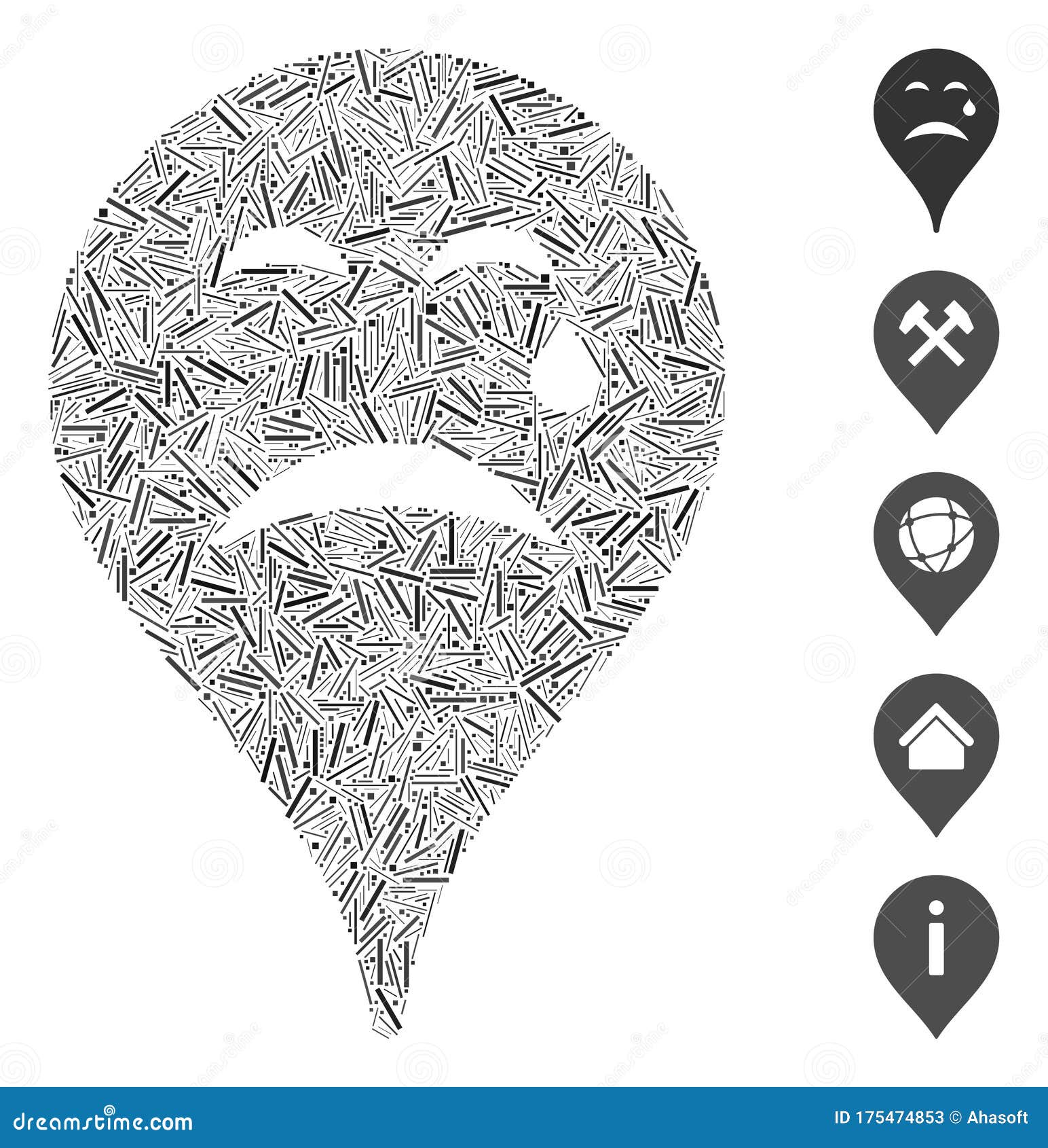 Dash Collage Cry Smiley Map Marker Stock Illustration - Illustration of ...