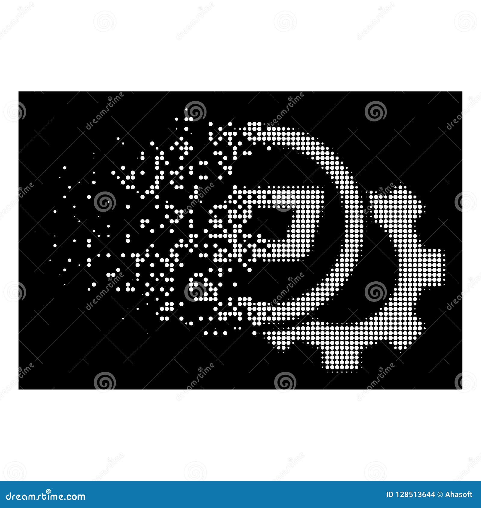 Bright Broken Dotted Halftone Dash Configuration Gear Icon Stock Vector ...
