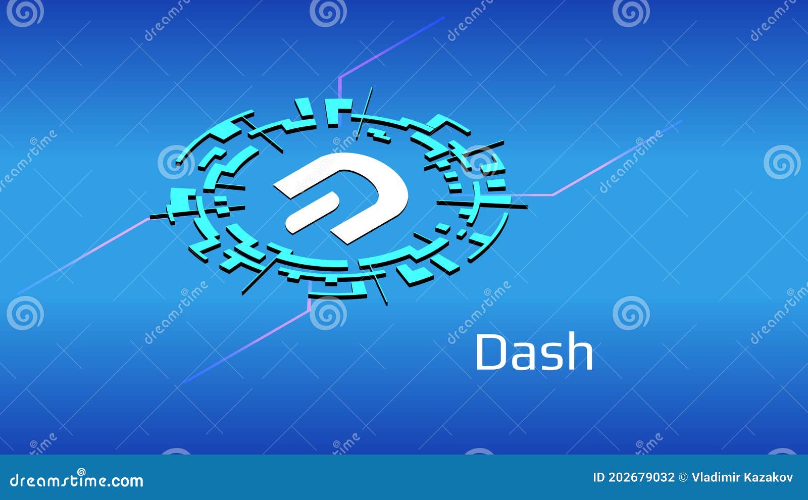 Dash Isometric Token Symbol In Digital Circle On Blue Background ...