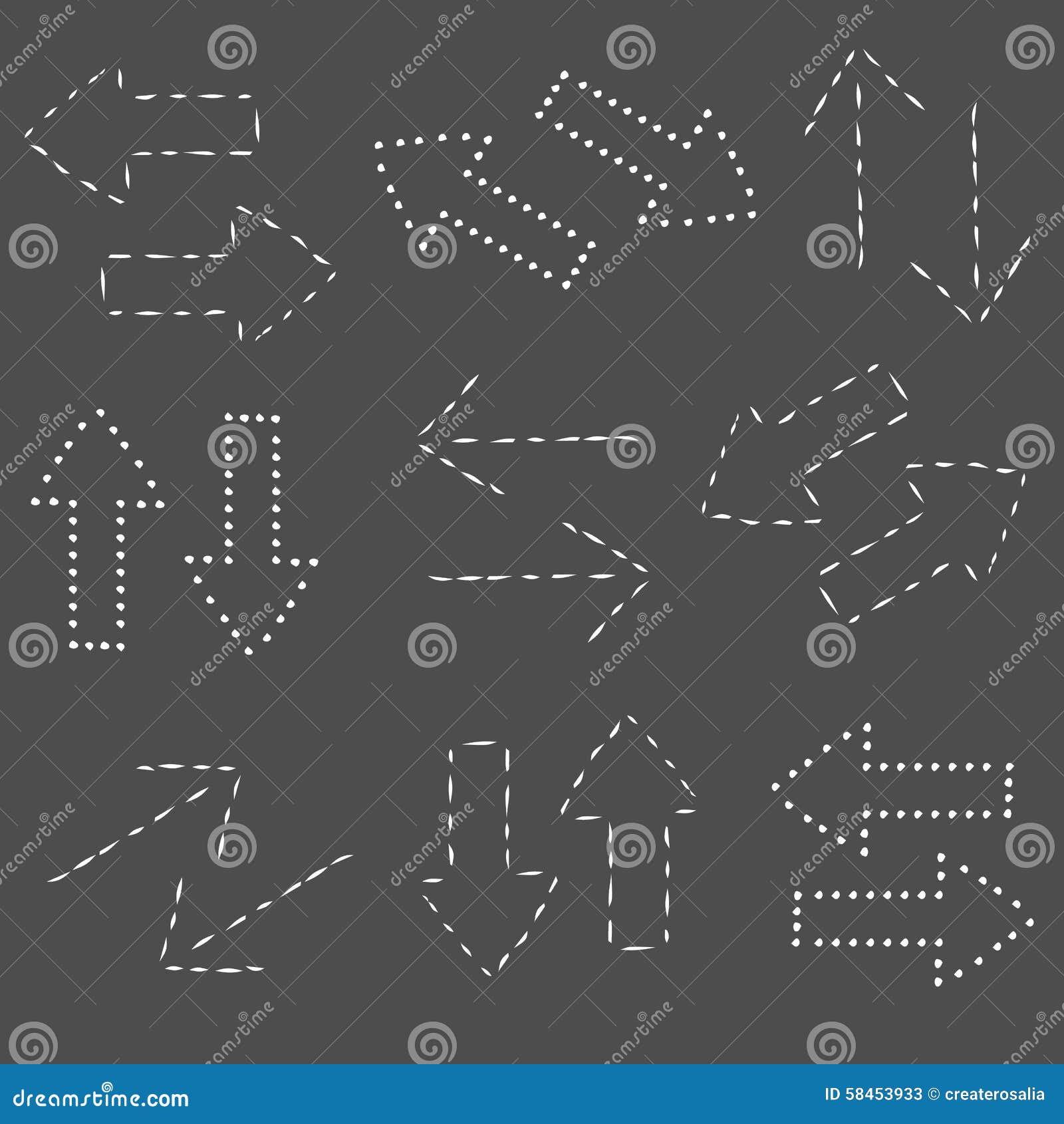 Dash Line Arrows, Hand Drawn Doodle Arrows Set Stock Vector ...