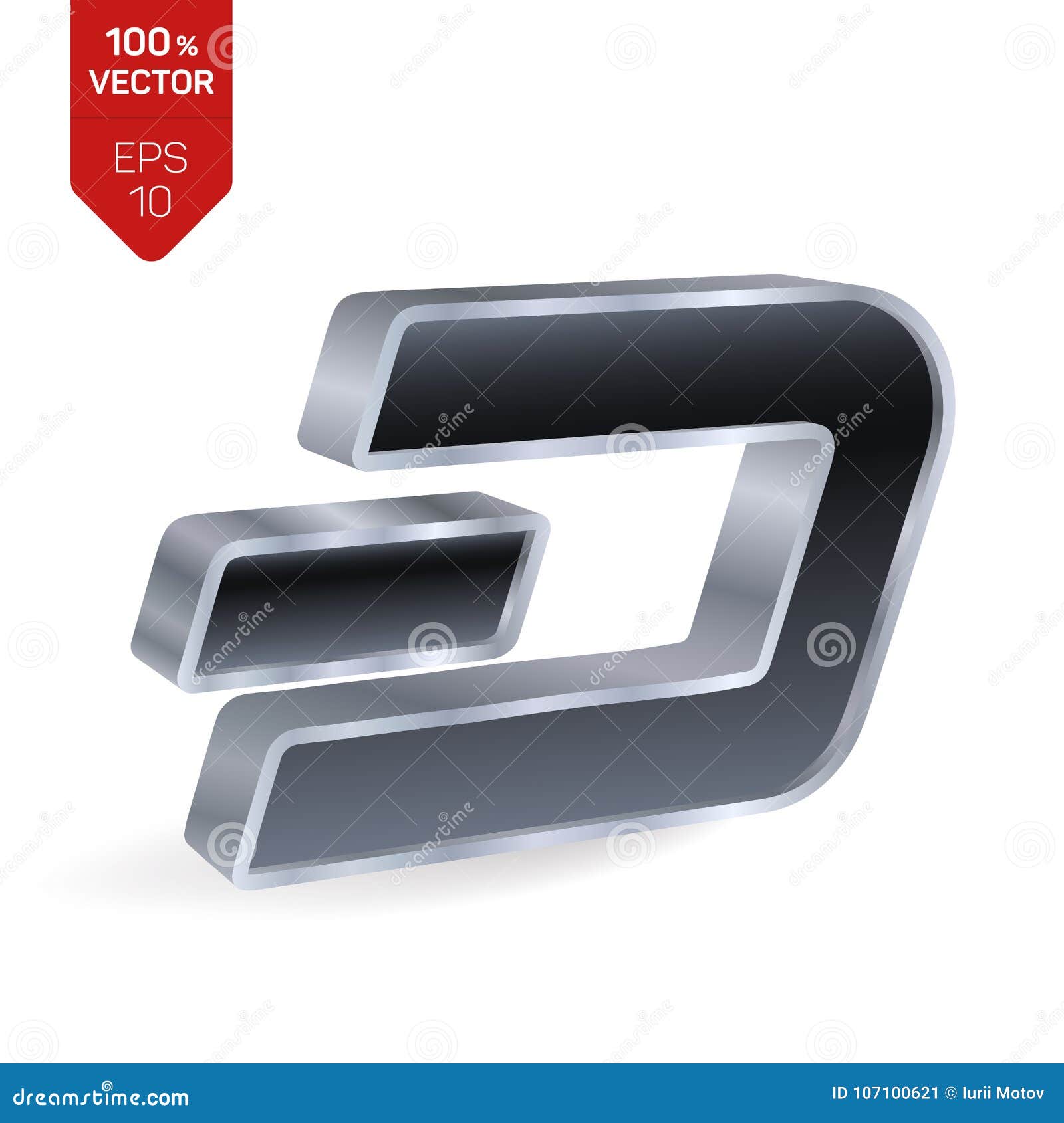 Dash Symbol. 3D Isometric Silver Dash Sign. Digital Currency ...