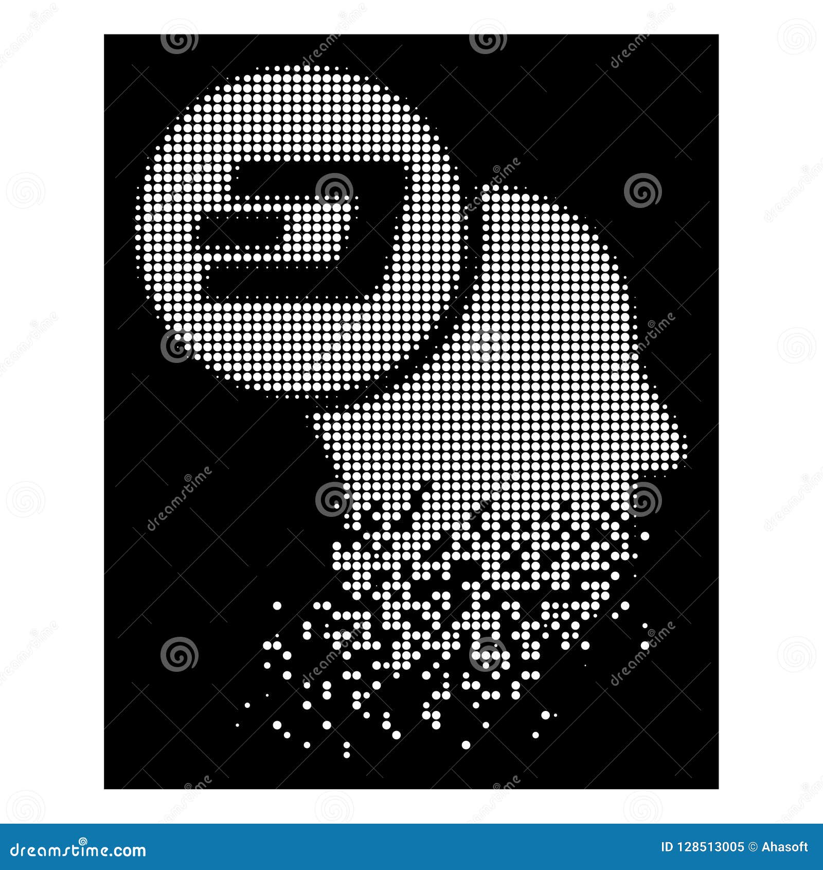 White Decomposed Dotted Halftone Dash Thinking Head Icon Stock Vector ...