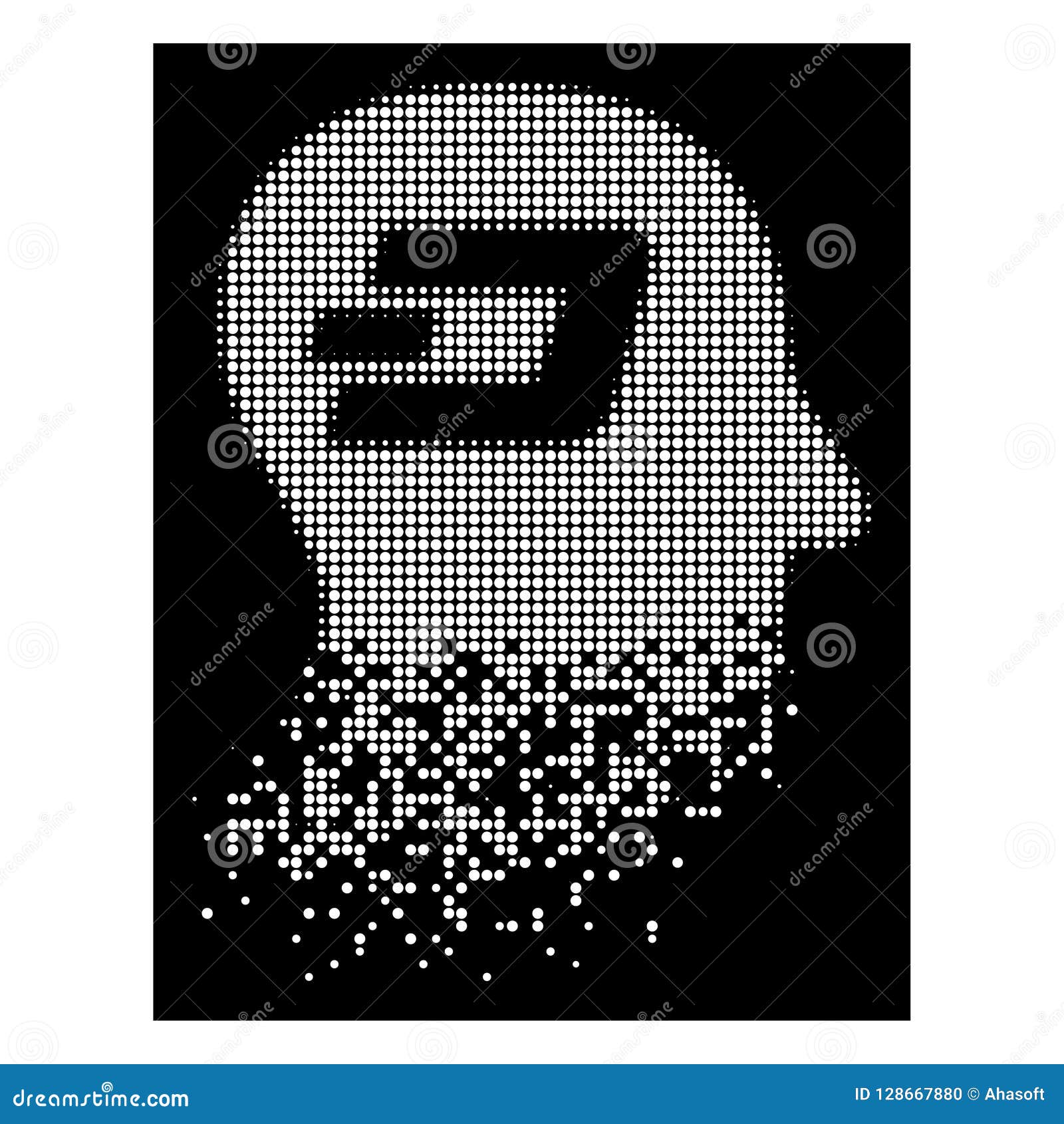 White Destructed Dot Halftone Dash Thinking Icon Stock Vector ...