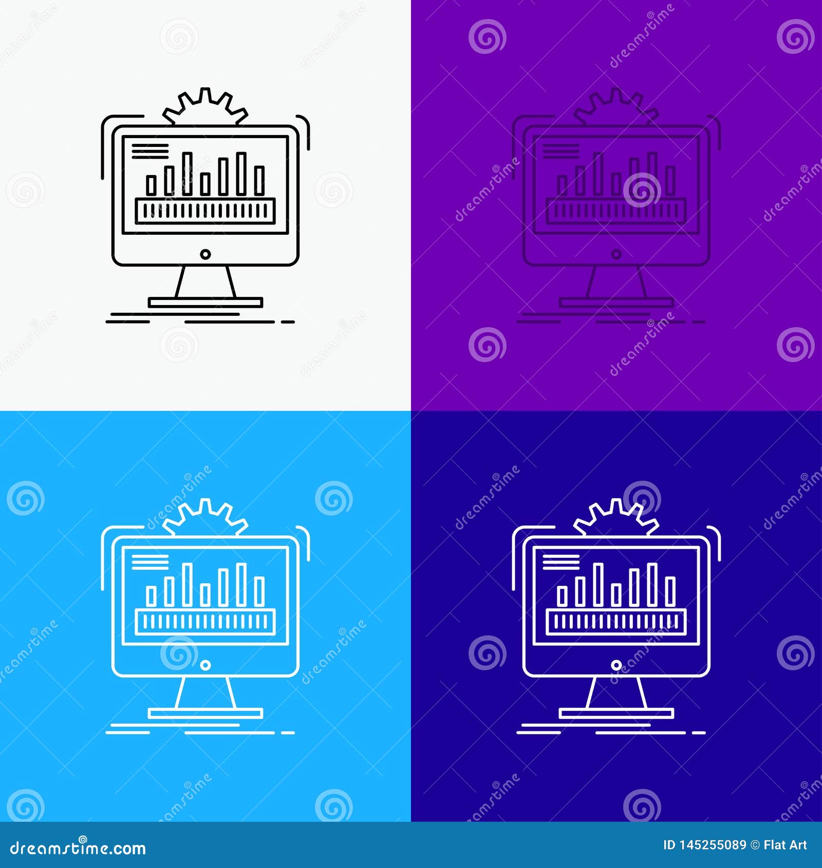 Dashboard, Admin, Monitor, Monitoring, Processing Icon Over Various Background. Line Style ...