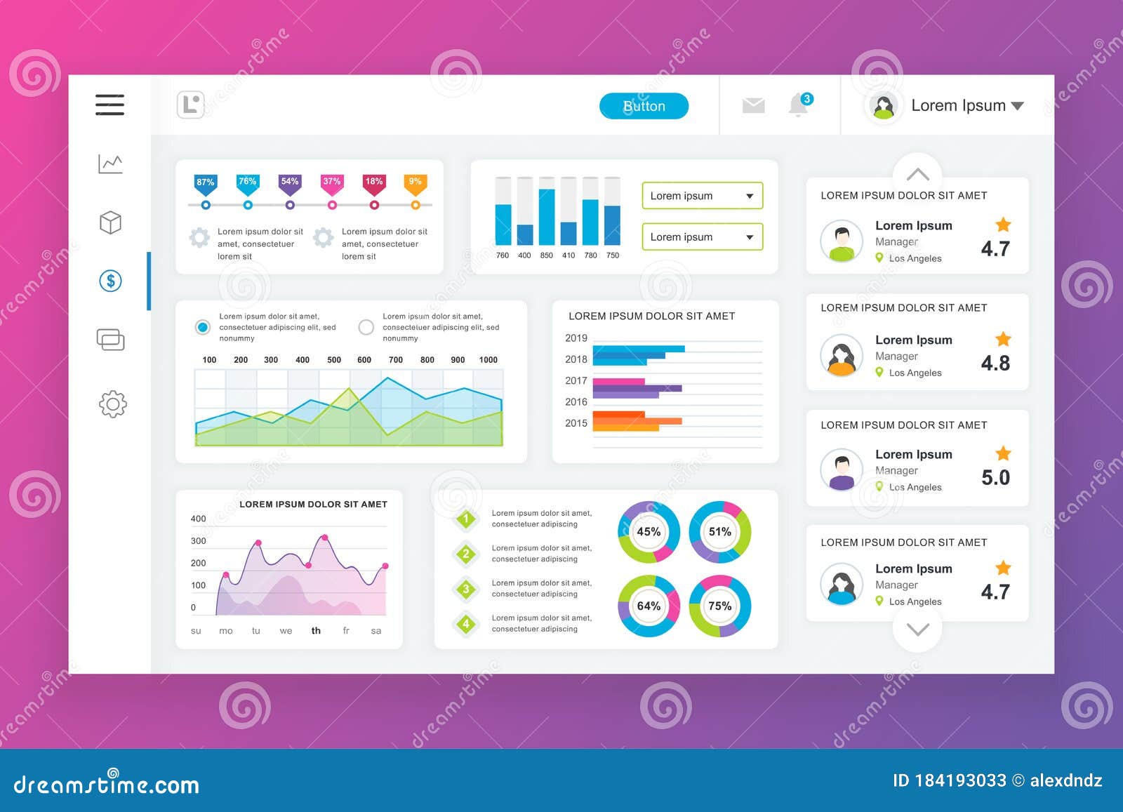 Dashboard Admin Panel Vector Design Template With Infographic Elements ...