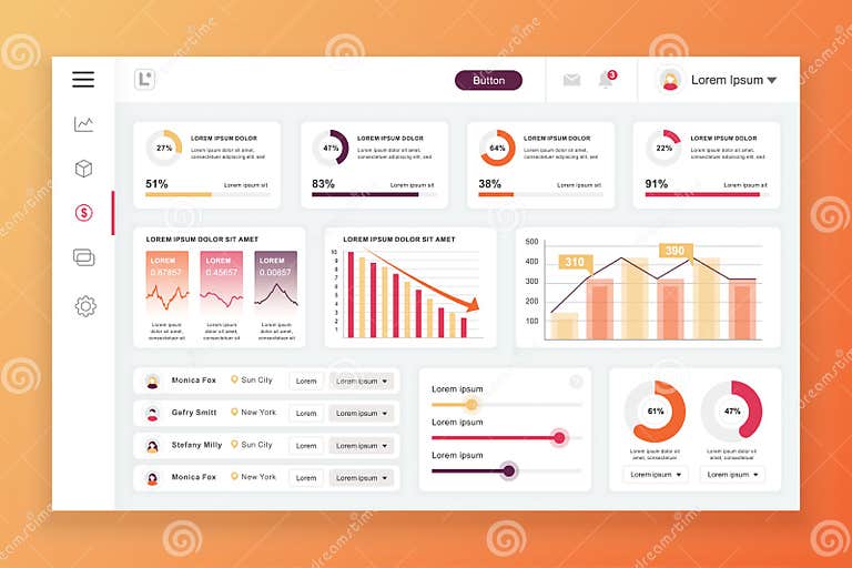 Dashboard Admin Panel Vector Design Template with Infographic Elements ...