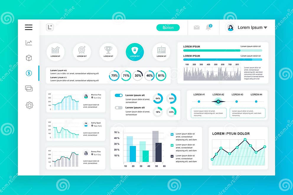 Dashboard Admin Panel Vector Design Template with Infographic Elements ...