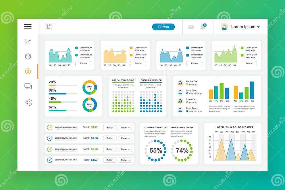 Dashboard Admin Panel Vector Design Template with Infographic Elements ...