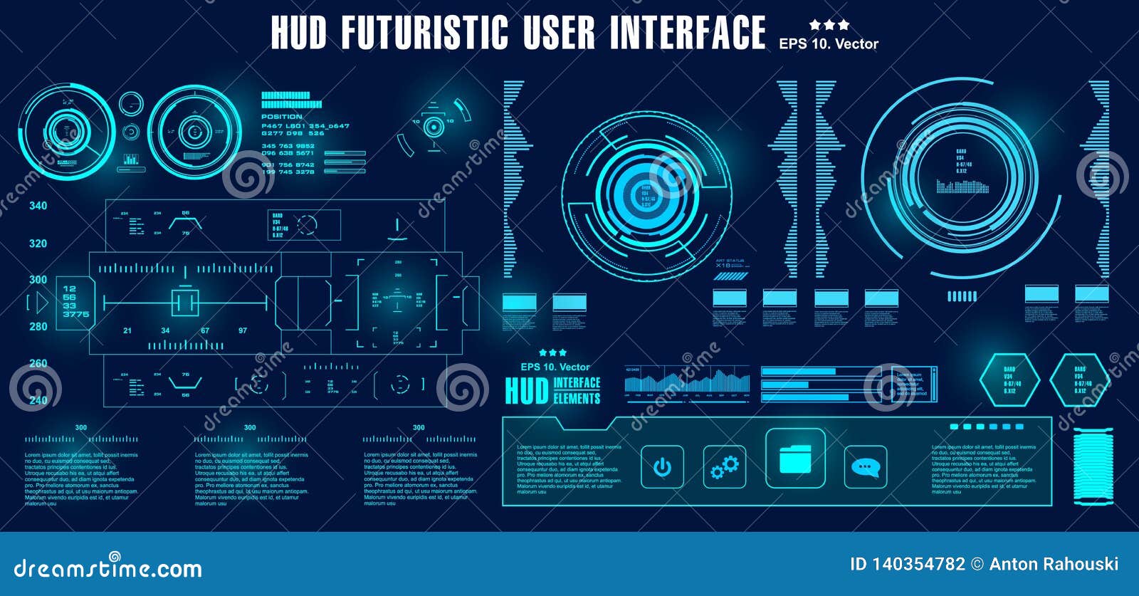 Dashboard Blue Display Virtual Reality Technology Screen. HUD ...