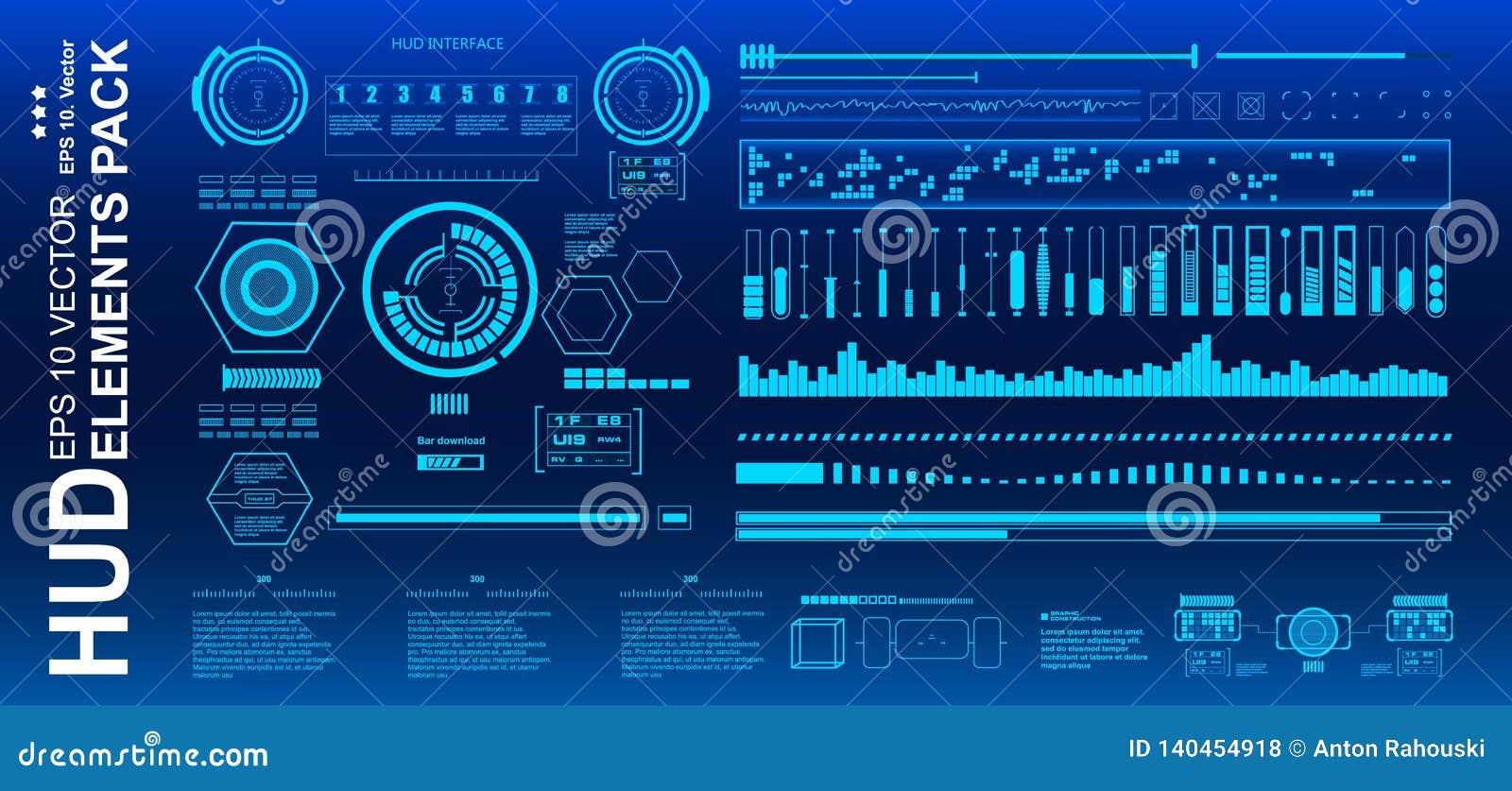 Dashboard Blue Display Virtual Reality Technology Screen. HUD ...