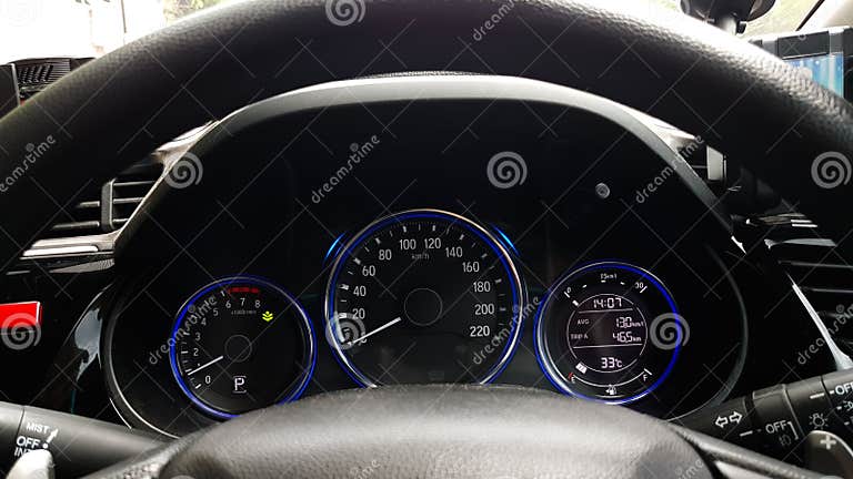 Dashboard Controller Status of Hi-tech Car with Steering Wheel Stock ...