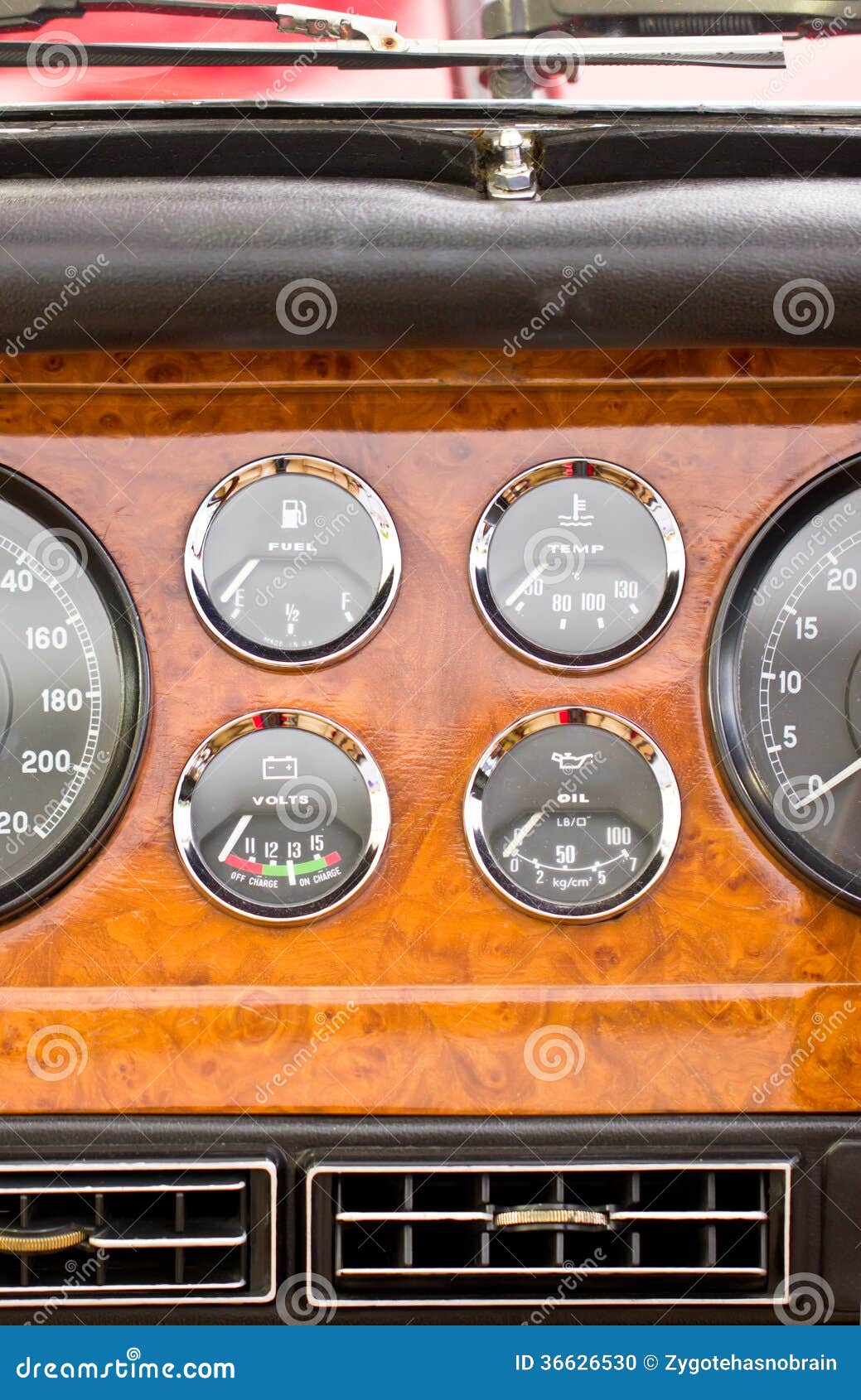 Dashboard Detail of Vintage Car. Stock Photo - Image of guages, drive ...