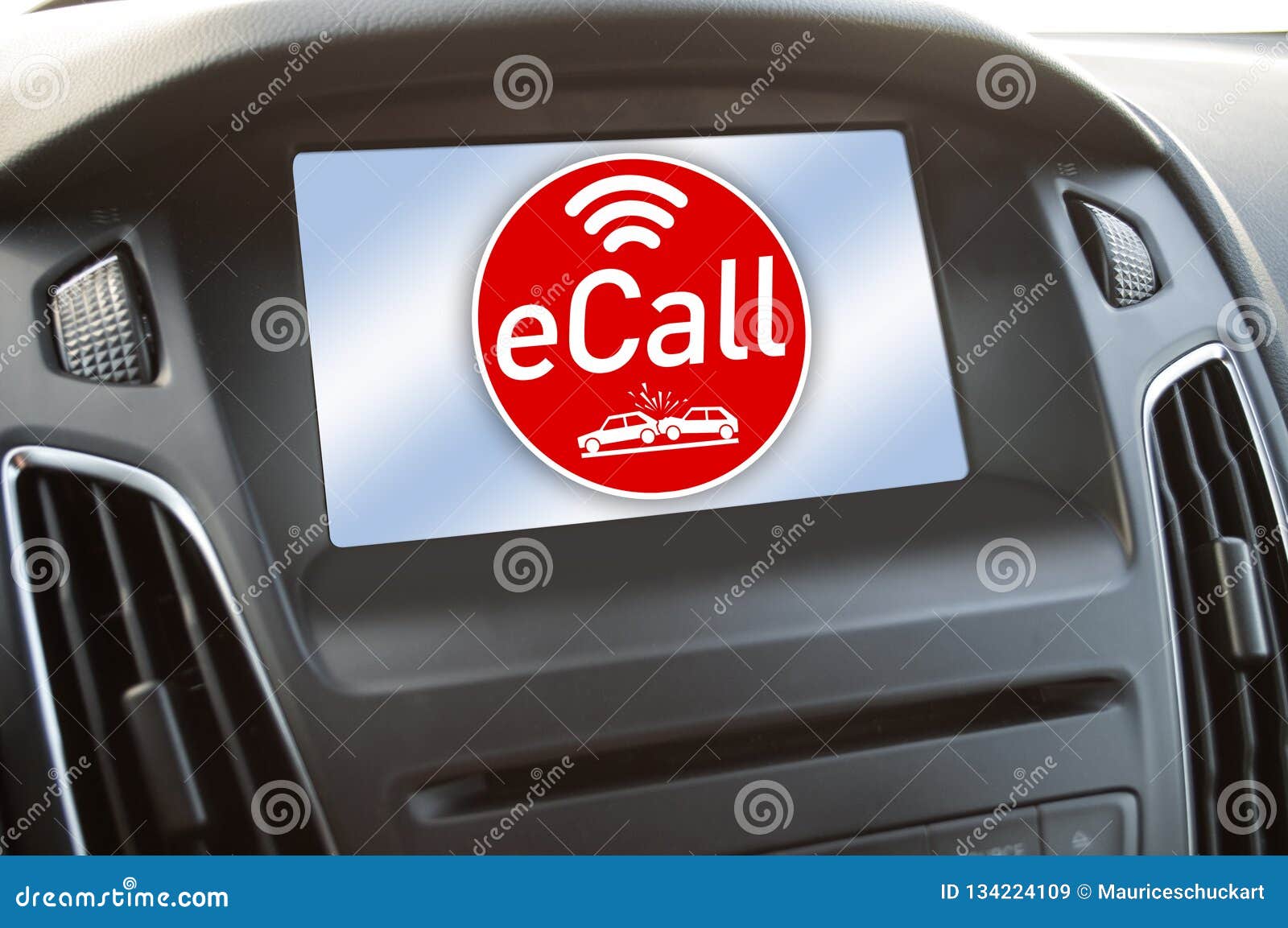 Dashboard in a Car with E-call Stock Image - Image of digital ...