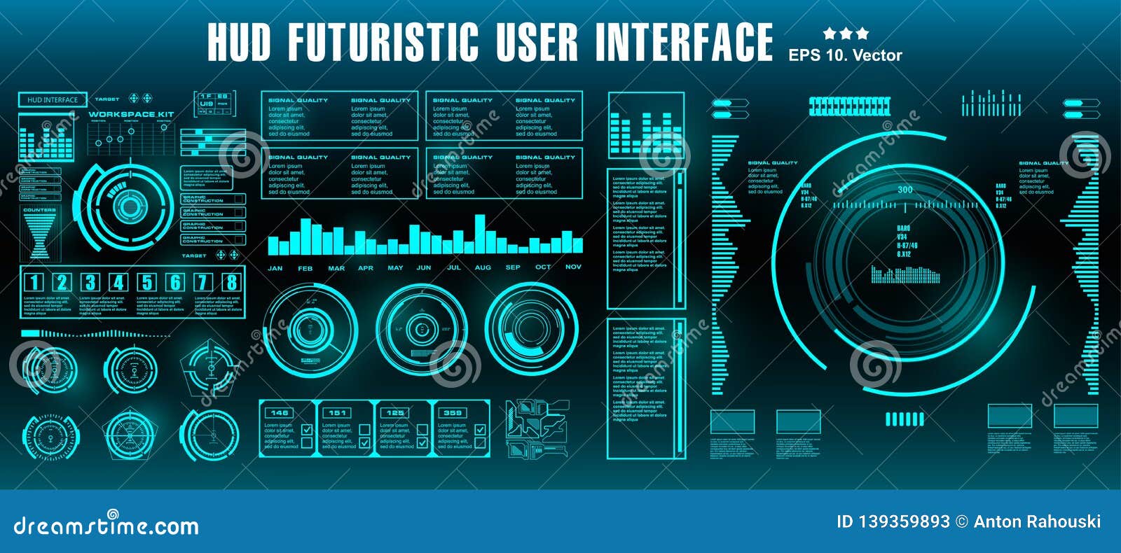 Dashboard Display Virtual Reality Technology Screen. HUD Futuristic Green User Interface, Target ...