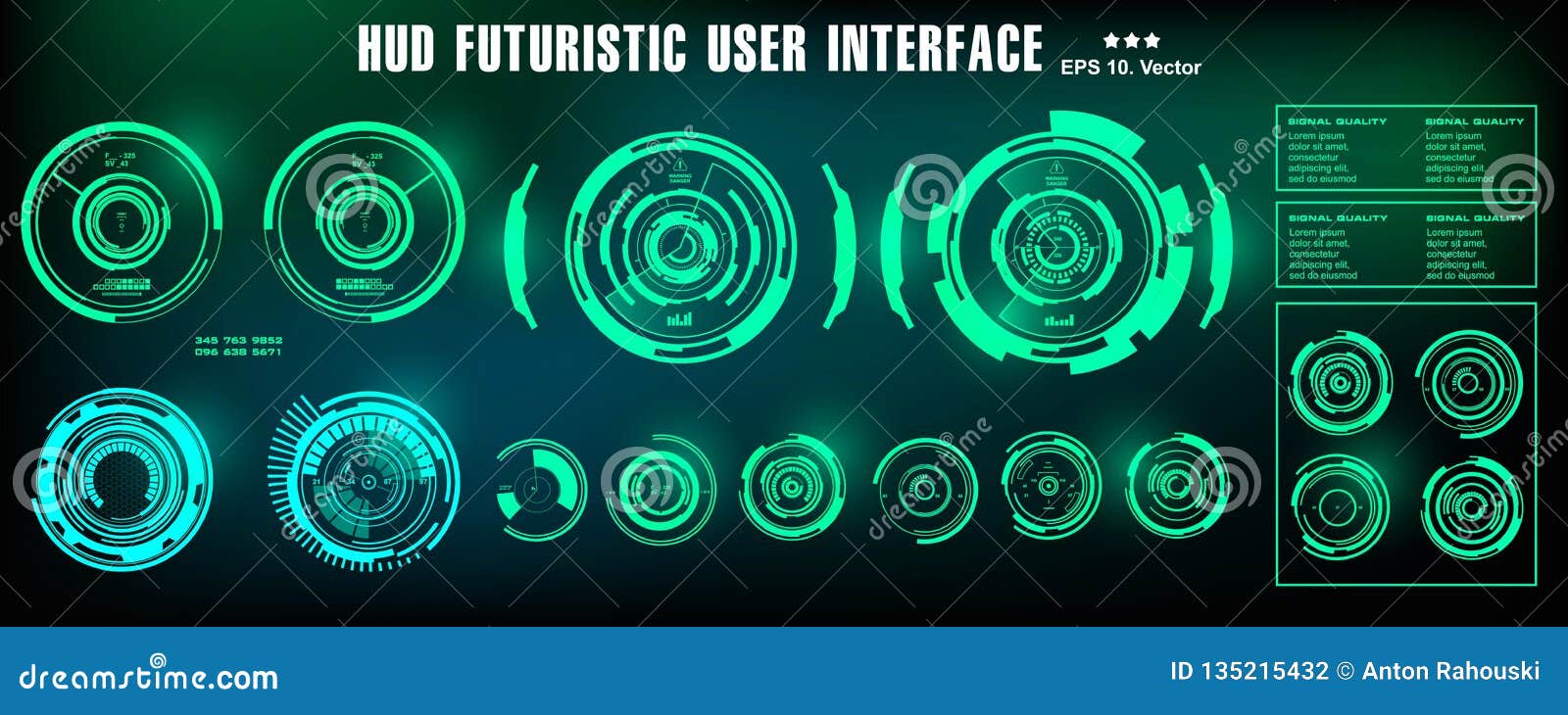 Dashboard Display Virtual Reality Technology Screen. HUD Futuristic Green User Interface, Target ...