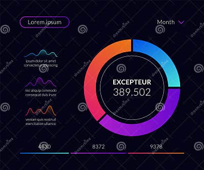 Dashboard Infographic User Interface. Data Visualization Pie Chart, Workflow, Finance Diagram ...