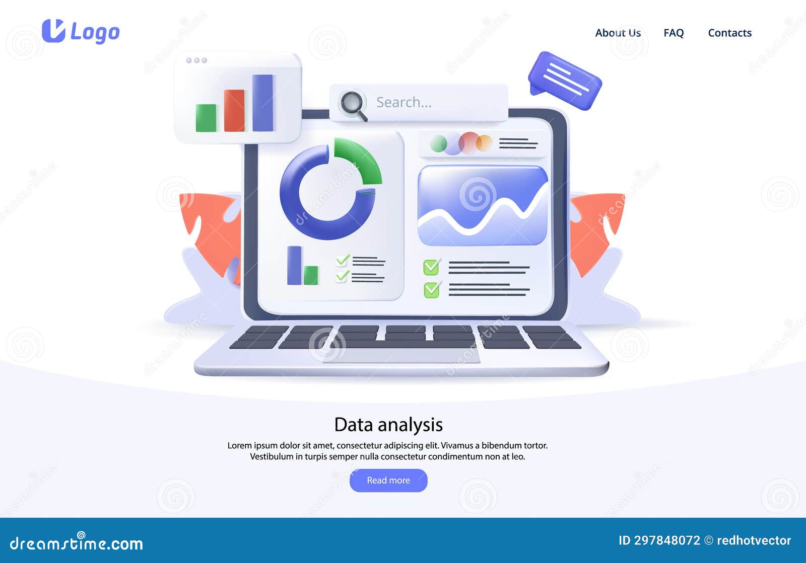 Dashboard and Interact with Graphs 3D Illustration. Data Analysis, and ...