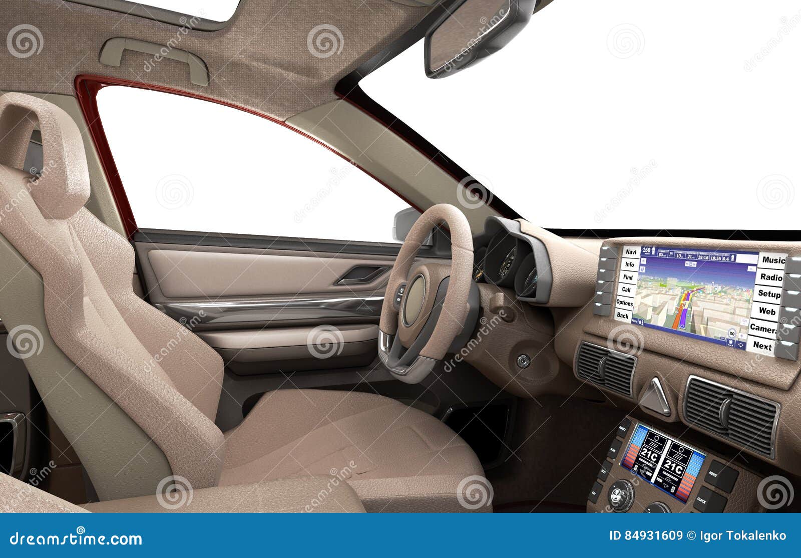 Dashboard of Modern Brand New Car with Windows 3d Render Stock ...