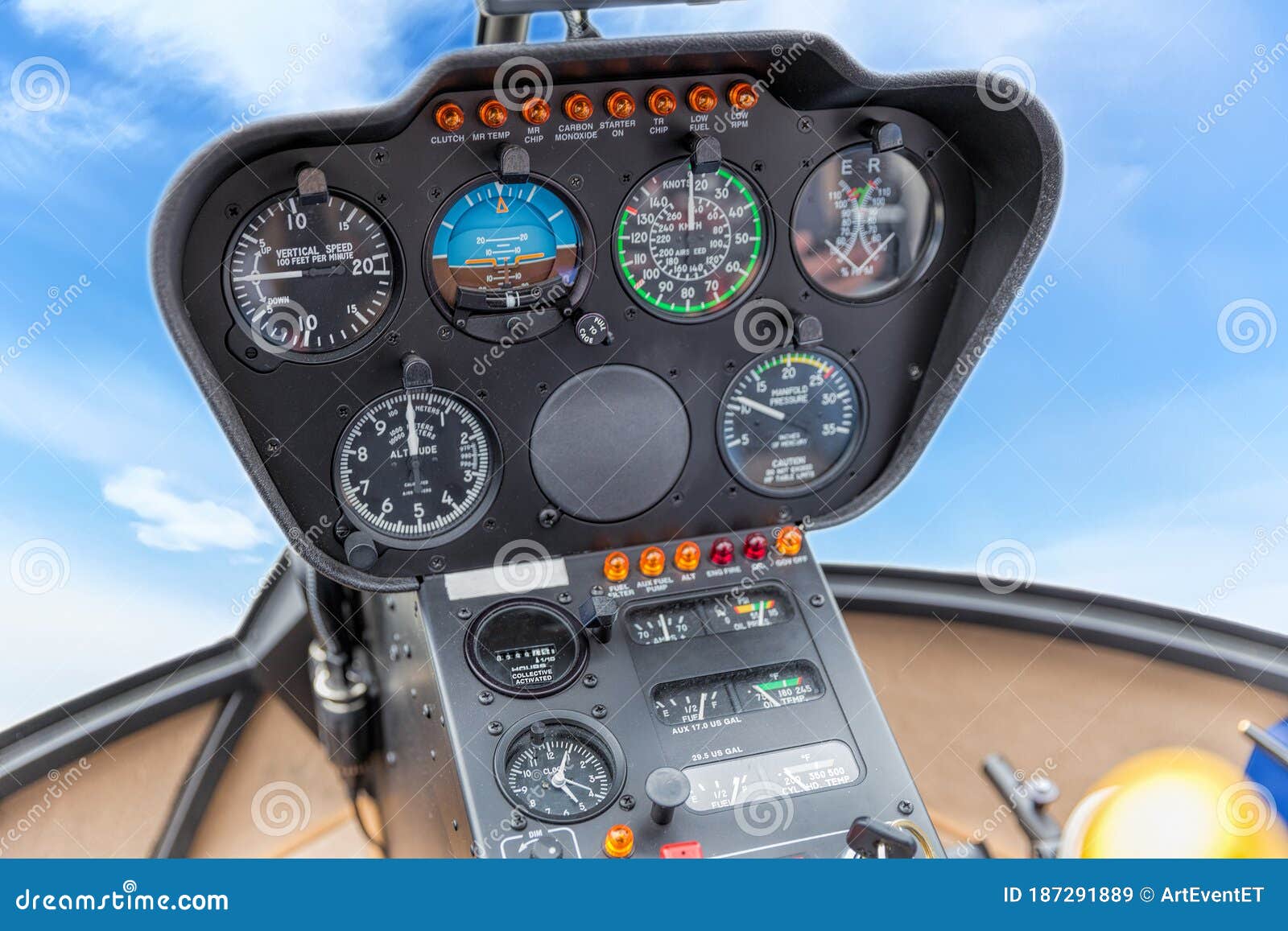 The Dashboard Panel in Helicopter Cockpit Stock Image - Image of ...