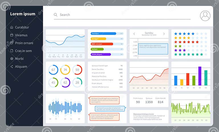 Dashboard. Progress Bars, Finance Analytics Data Charts with Ui Stock ...