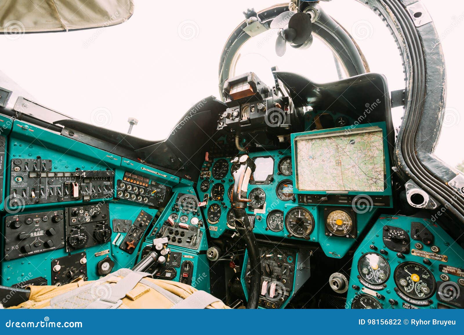Dashboard in a Russian Soviet Multi-purpose Transport Helicopter Stock ...