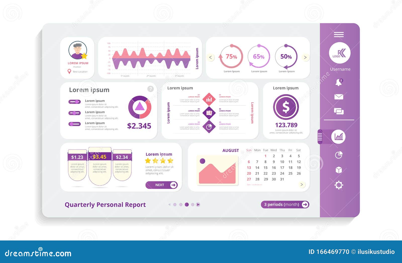 Quarterly Personal Report, Infographic Panel Templates Stock Vector ...