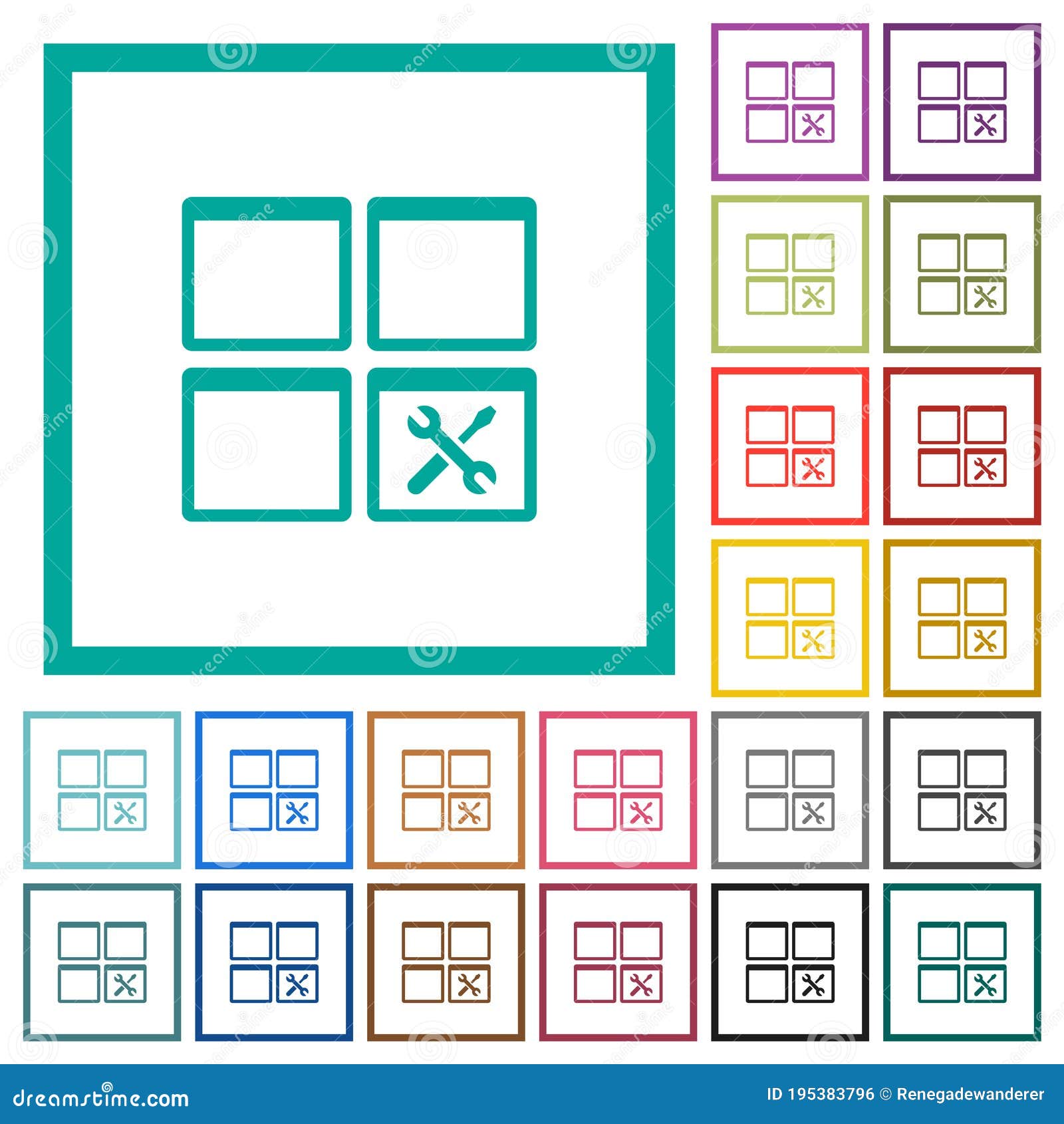 Dashboard Tools Flat Color Icons with Quadrant Frames Stock Vector ...