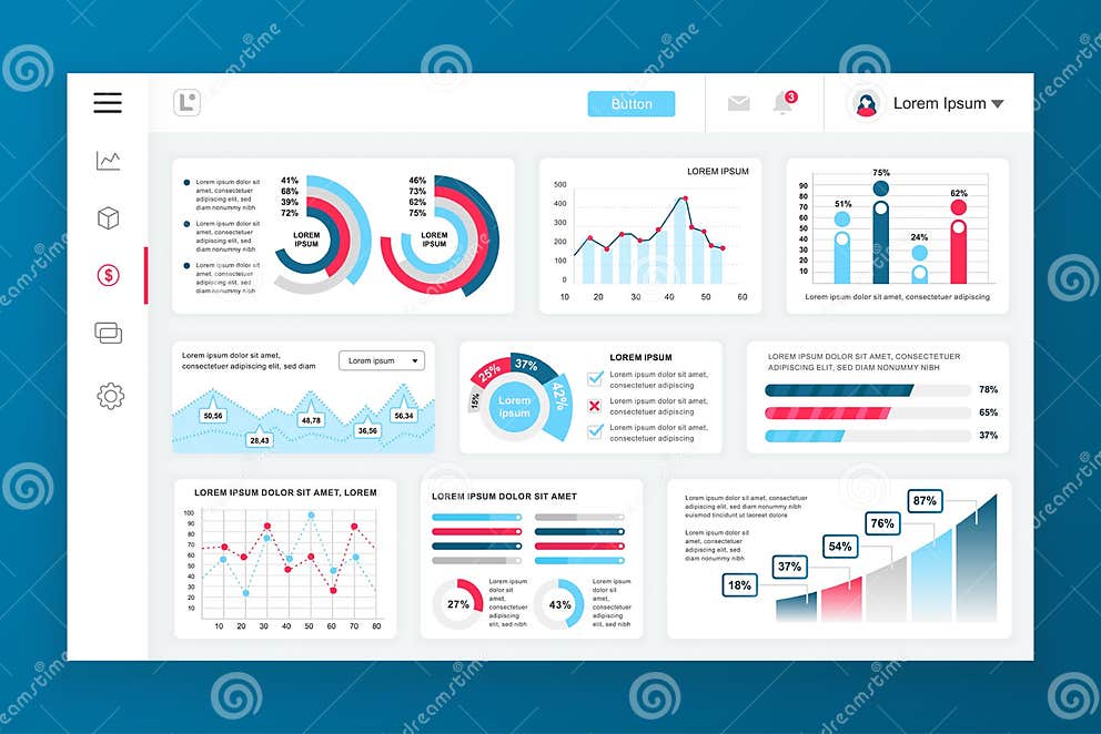 Dashboard UI Admin Panel Vector Design Template with Infographic ...