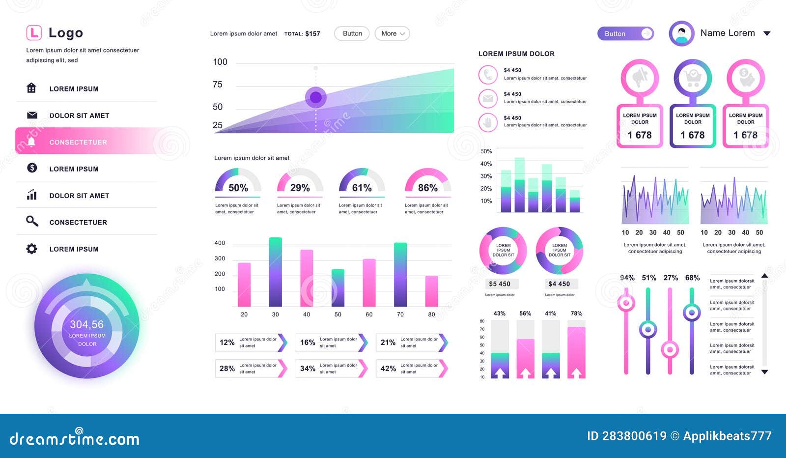 Dashboard UI. Admin Panel Vector Design Template with Infographic ...