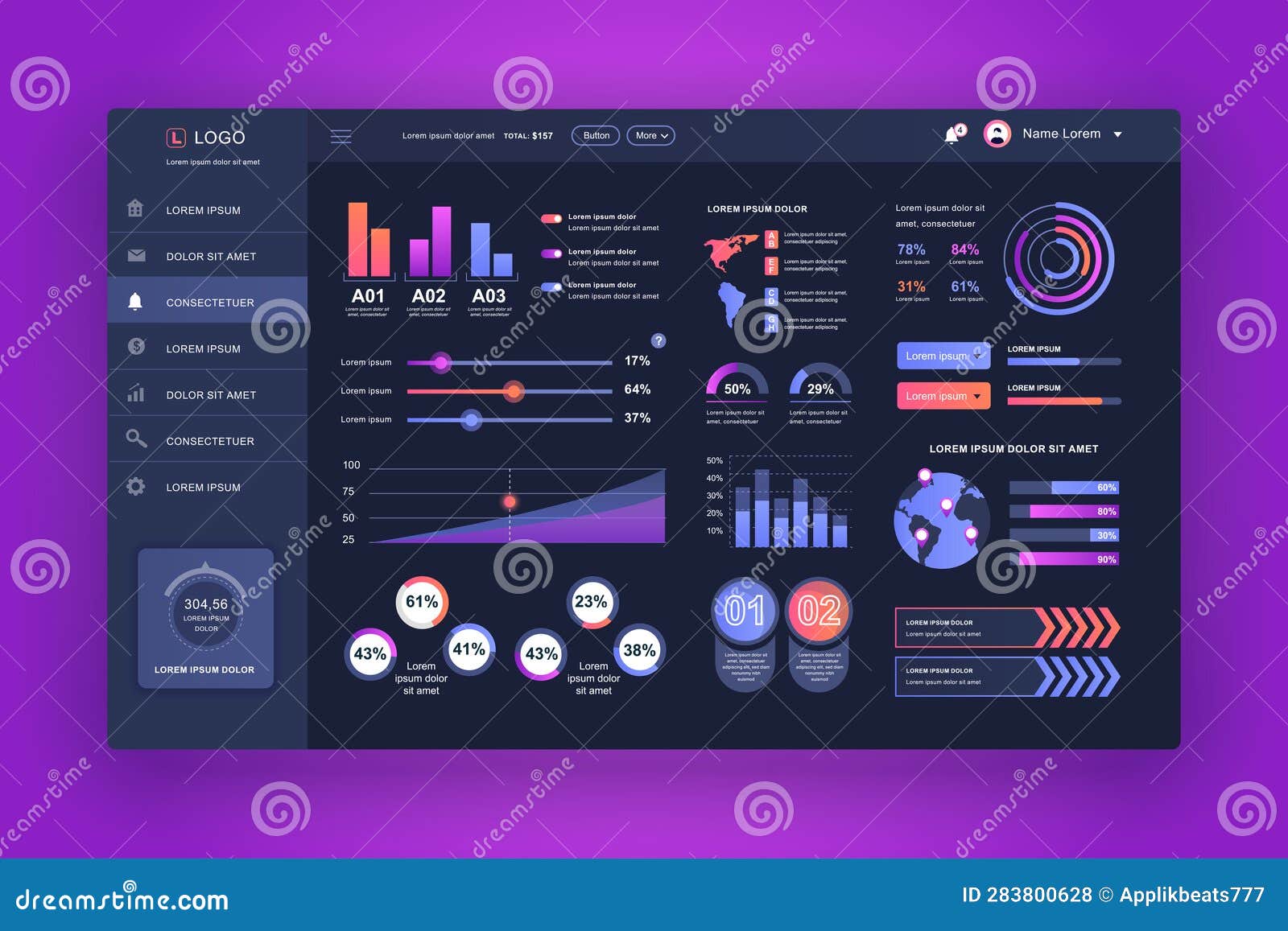 Dashboard UI. Admin Panel Vector Design Template with Infographic ...
