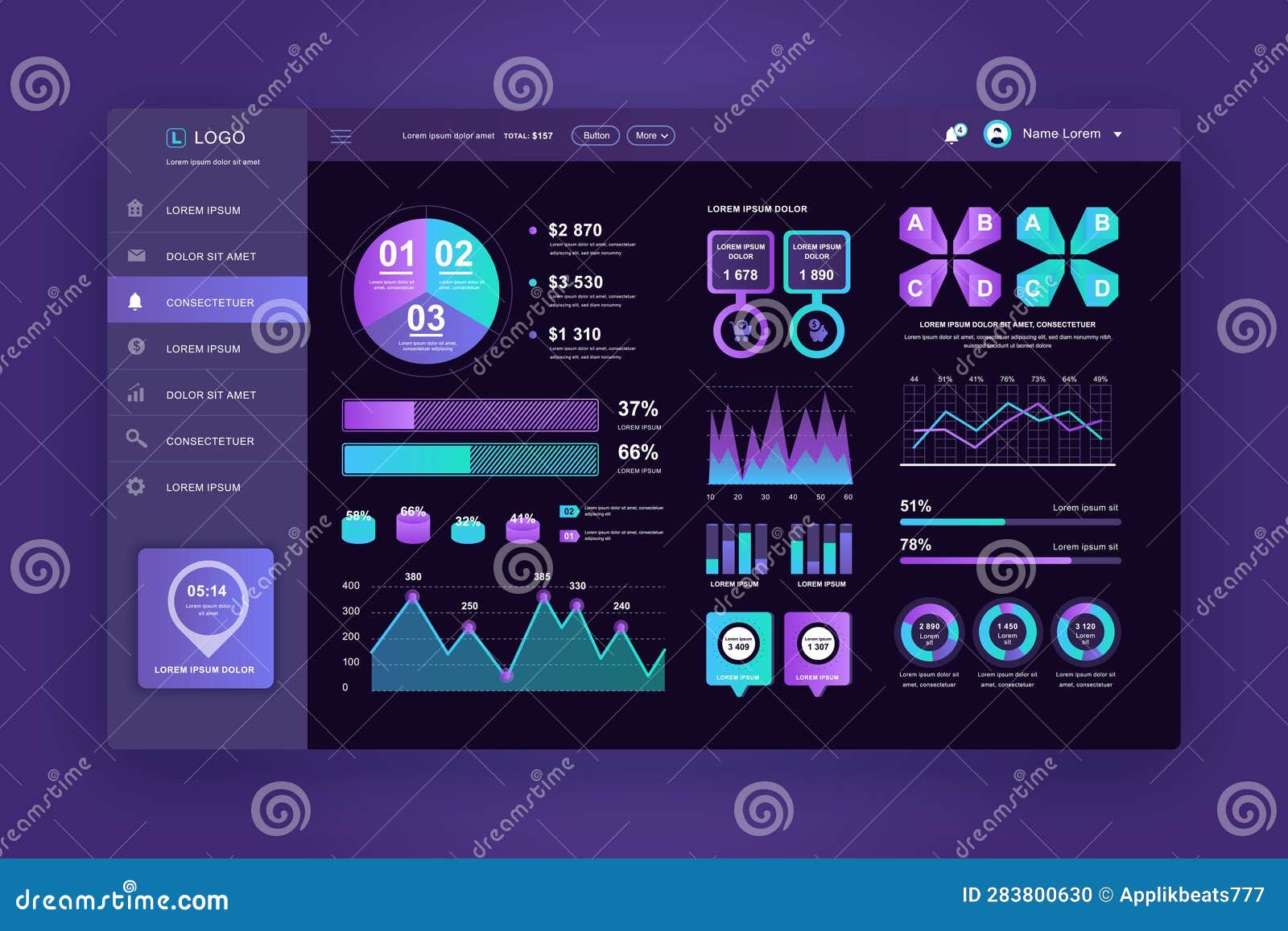 Dashboard UI. Admin Panel Vector Design Template with Infographic ...