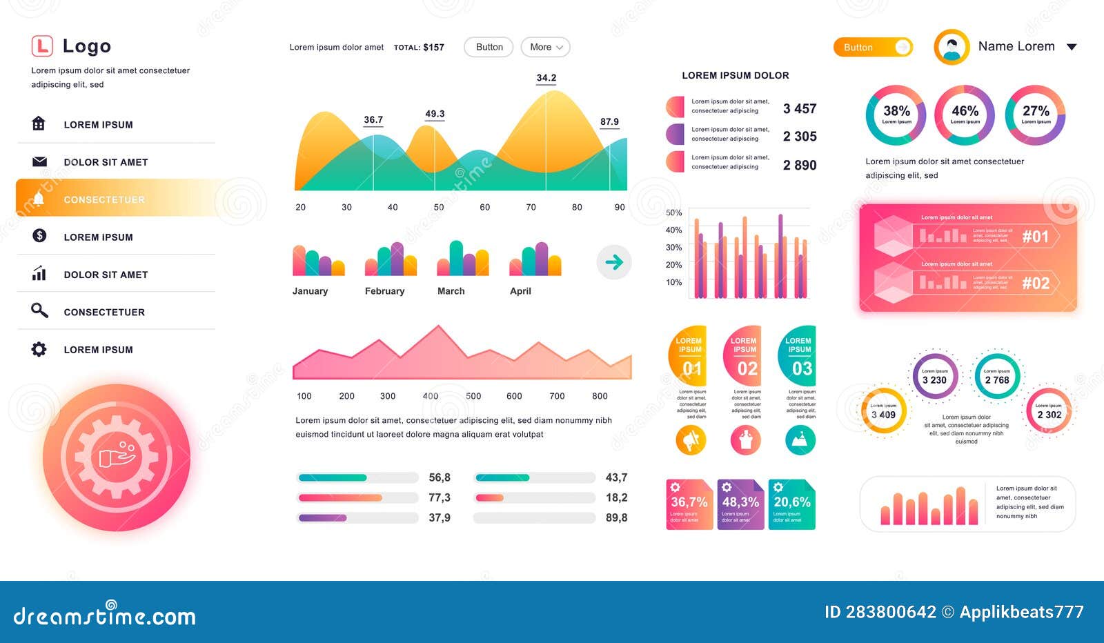Dashboard UI. Admin Panel Vector Design Template with Infographic ...