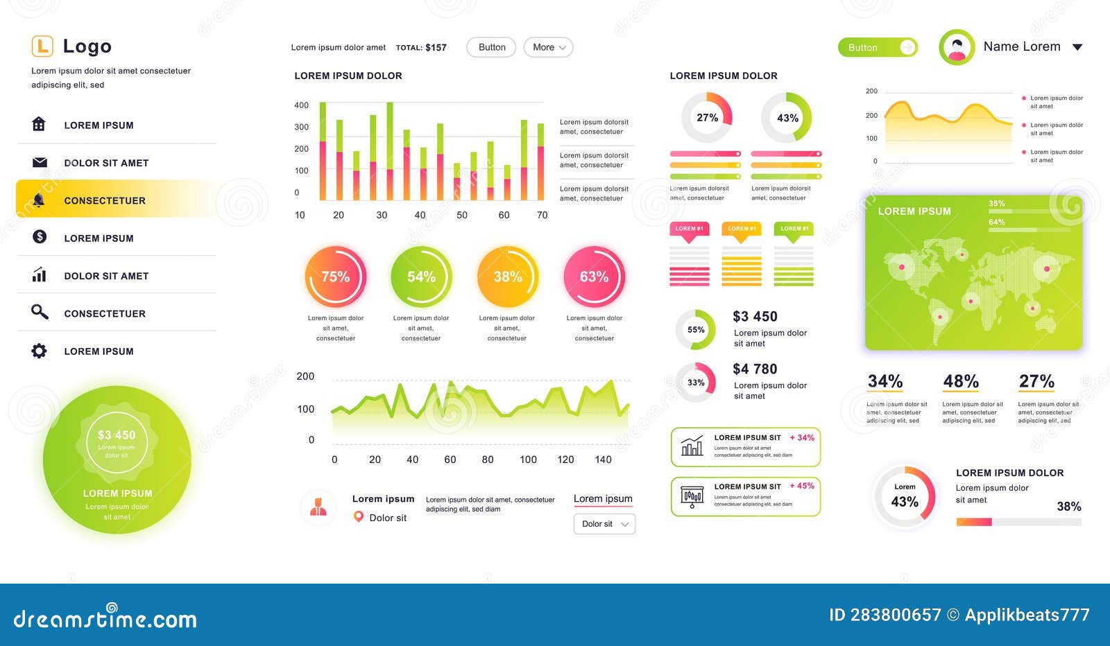 Dashboard UI. Admin Panel Vector Design Template with Infographic ...
