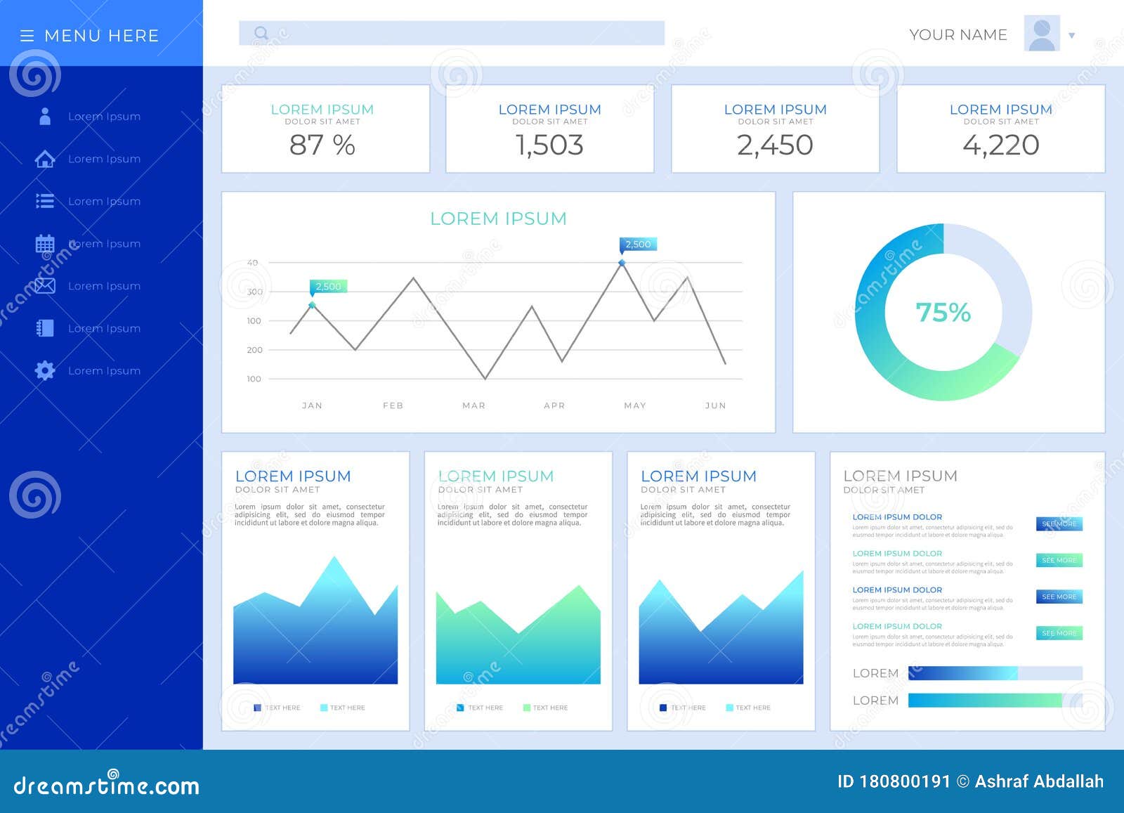 Dashboard User Panel Template Design for Business Presentations or ...