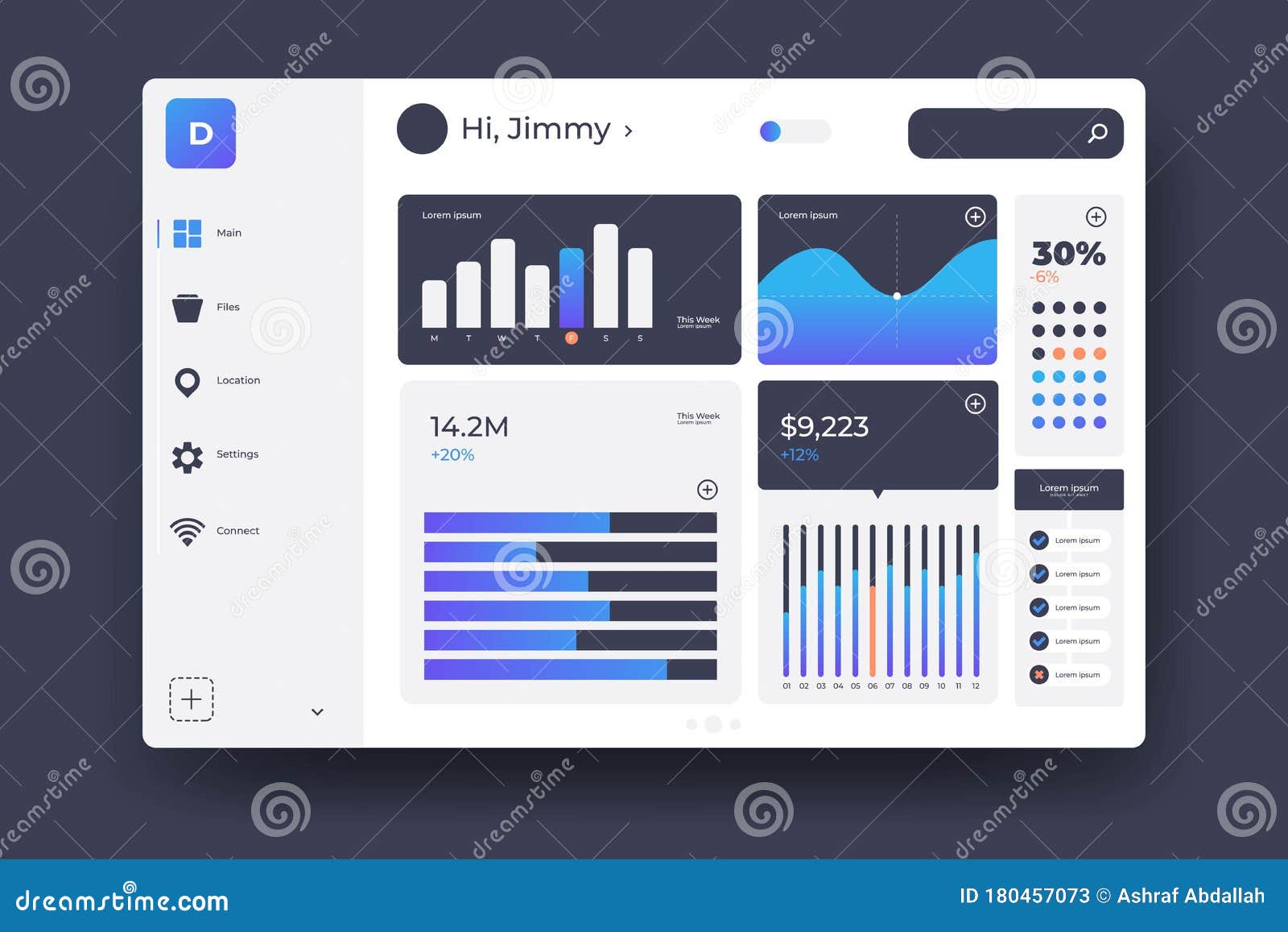 Dashboard User Panel Template Design for Business Presentations or ...