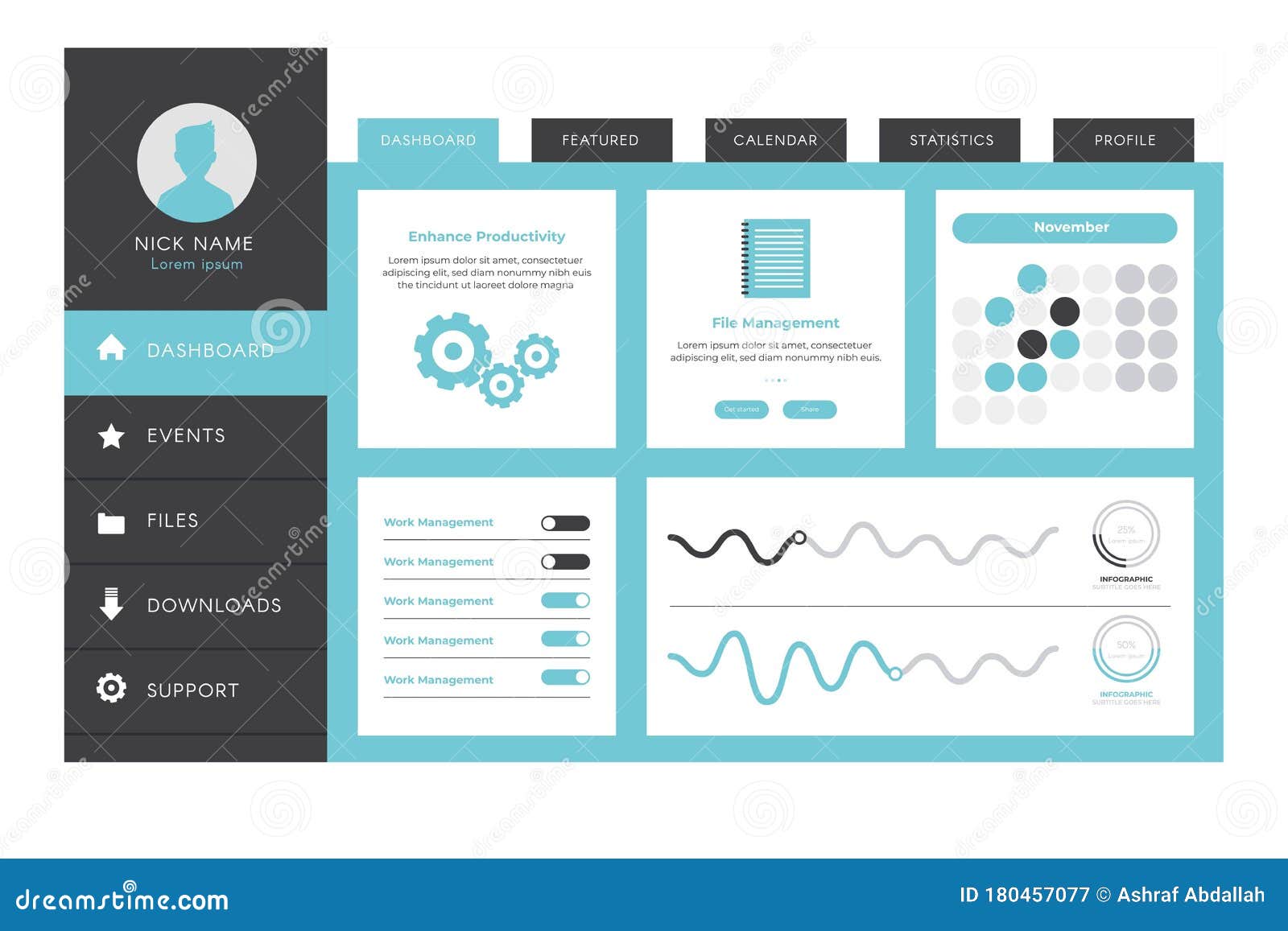 Dashboard User Panel Template Design for Business Presentations or ...