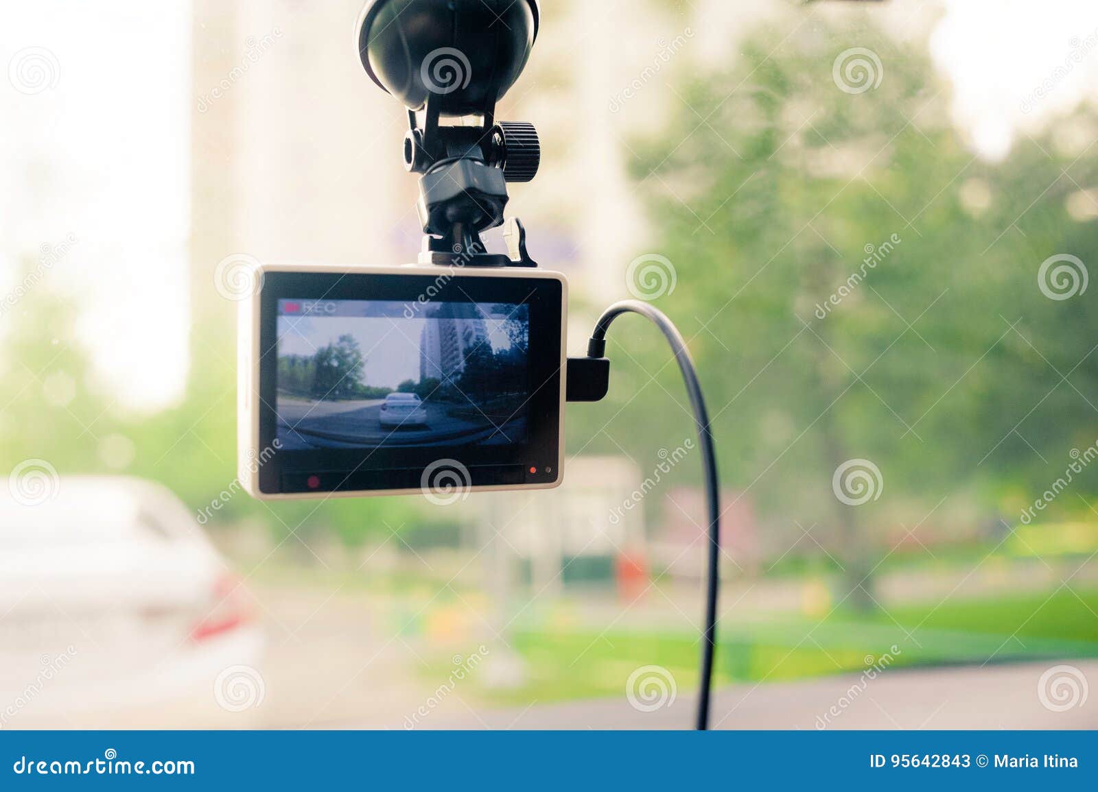 Dashcam on a windshield stock image. Image of city, record - 95642843