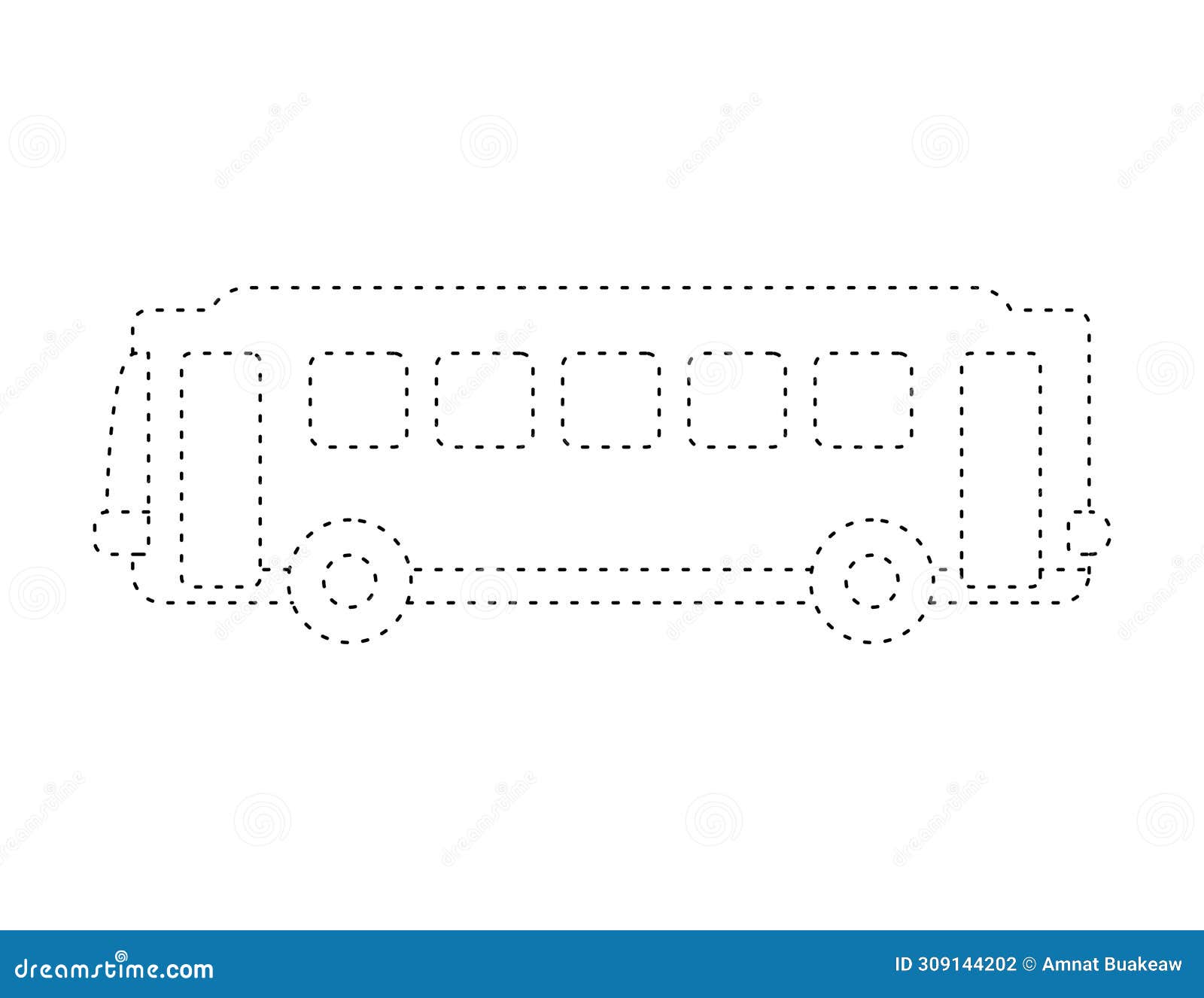 Dashed Bus Outline for Coloring Book Template, Bus Illustration for Kid ...
