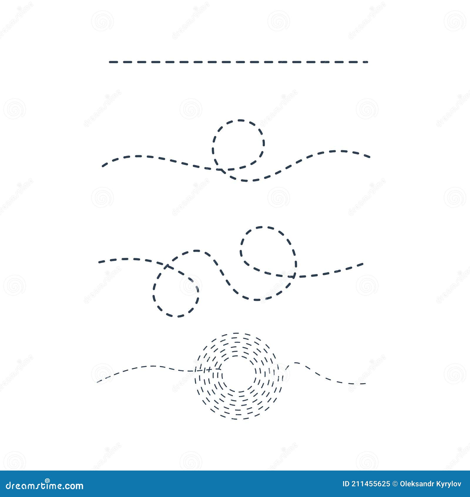 Dashed or Dotted Path Track Lines and Curved Lines. Stock Vector ...