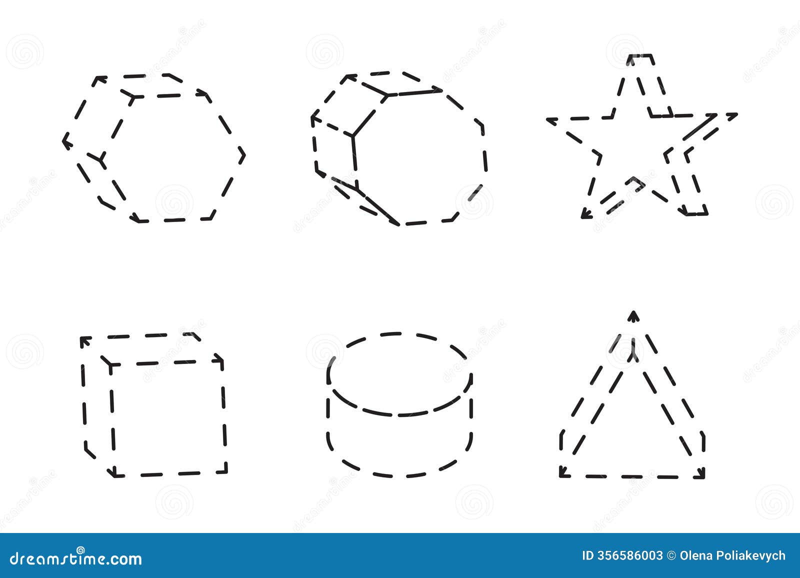 Dashed Geometric Shapes. Hexagon Star Cube Triangle. Minimal Outline ...