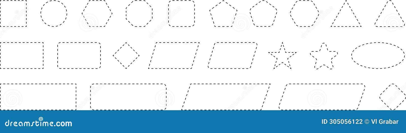 Dashed Line Basic Geometric Shapes. Dashed Outline Icon of Cut Frame ...