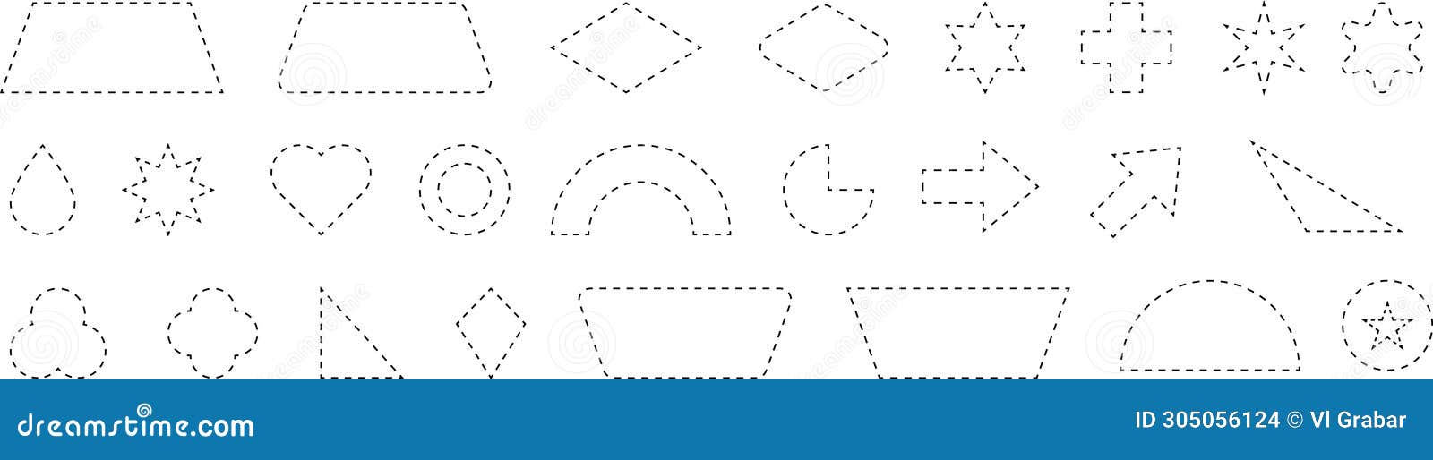 Dashed Line Basic Geometric Shapes. Dashed Outline Icon of Cut Frame ...