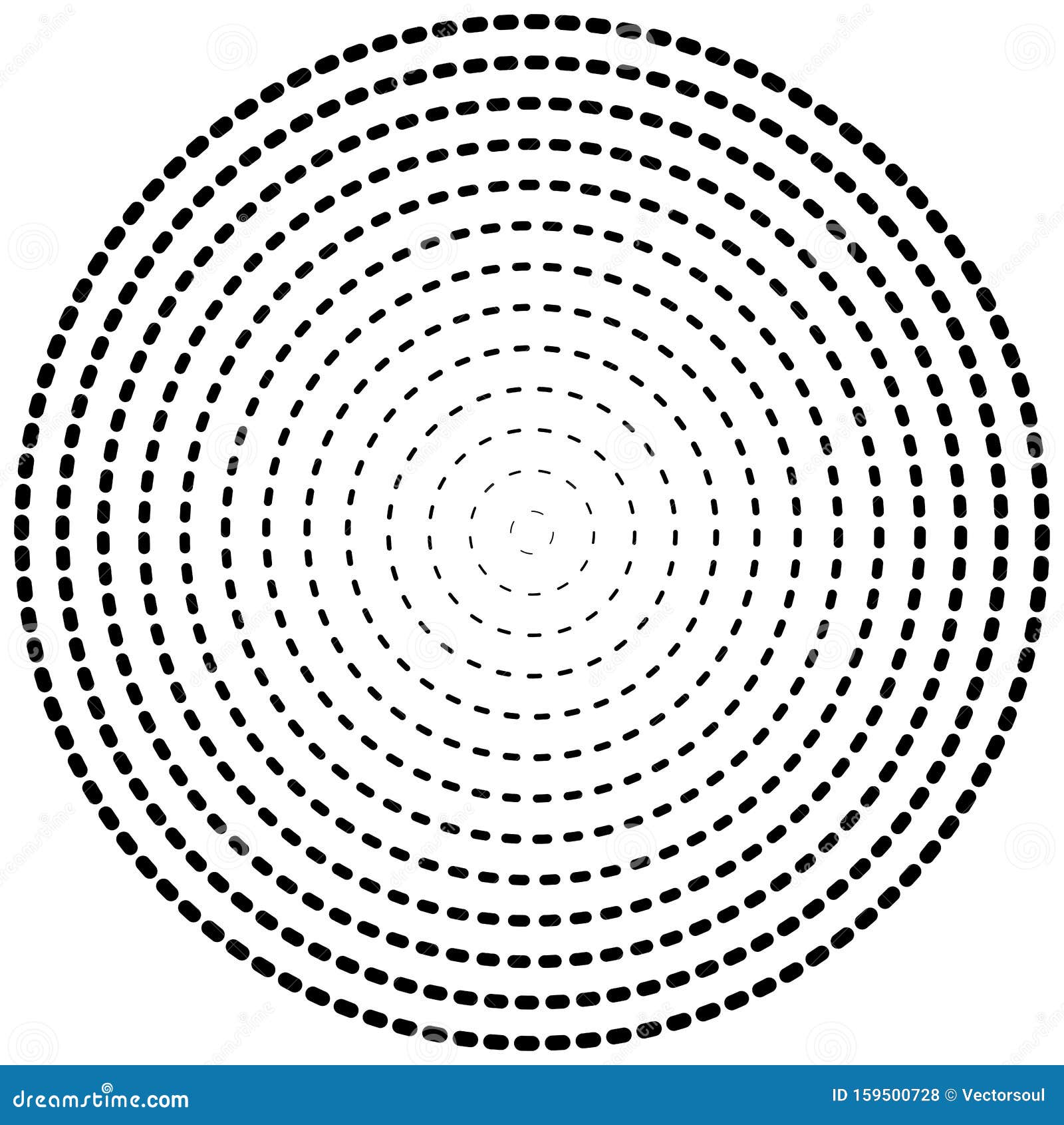 Dashed Lines Concentric, Radial Circles. Periodic, Segmented Lines with ...