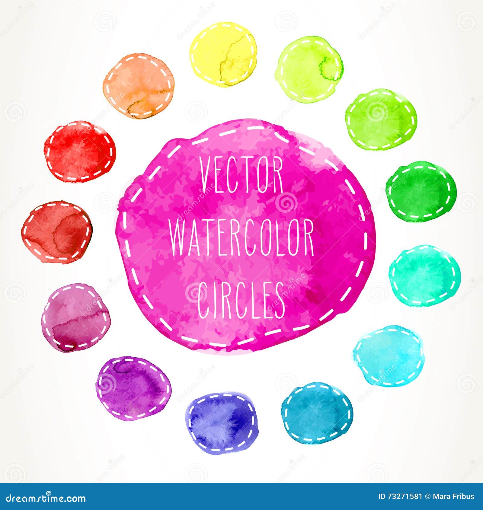 Dashed watercolor circles stock vector. Illustration of pink - 73271581